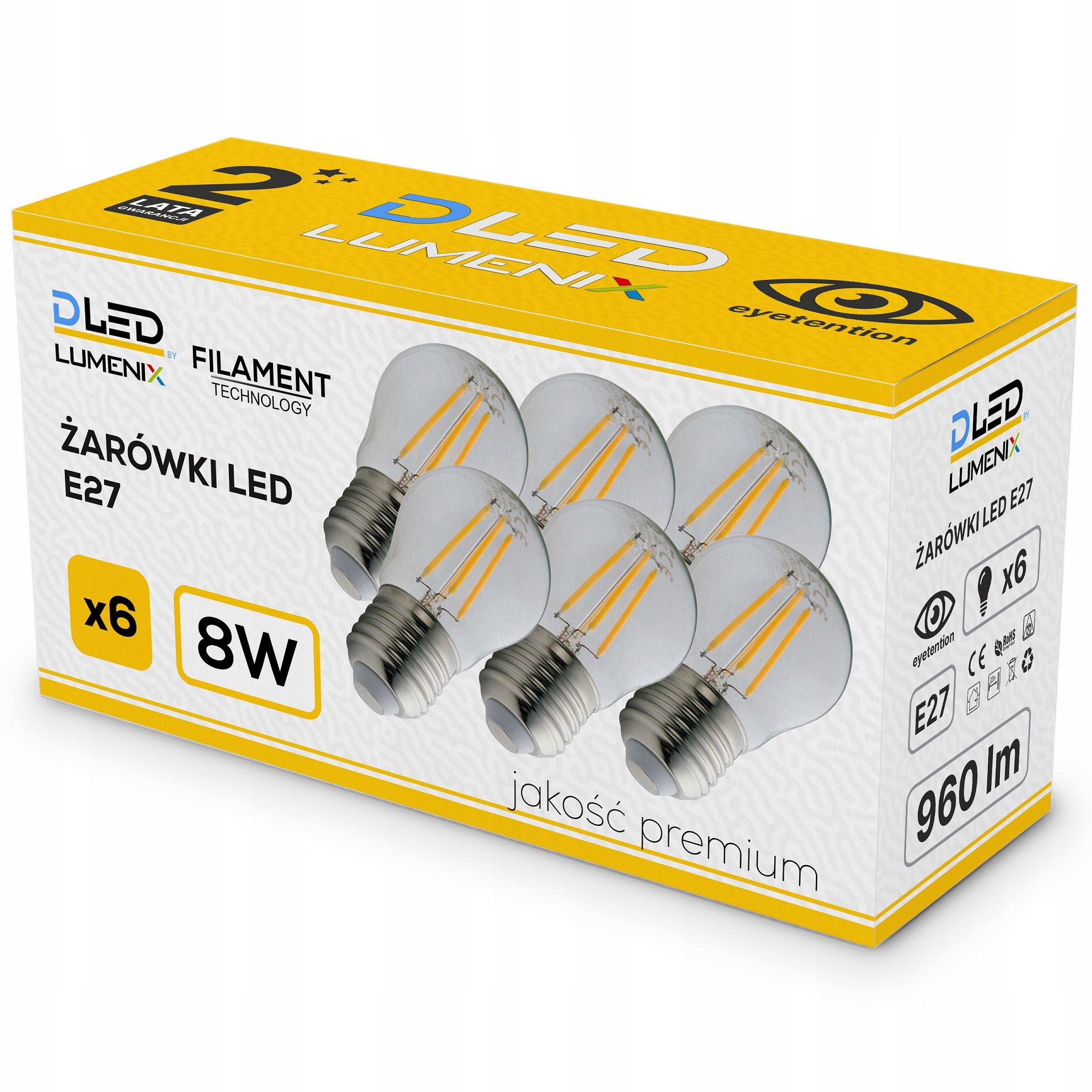 6x Żarówka E27 LED FILAMENT 8W CIEPŁA 45mm Edison (5906190851673 ...