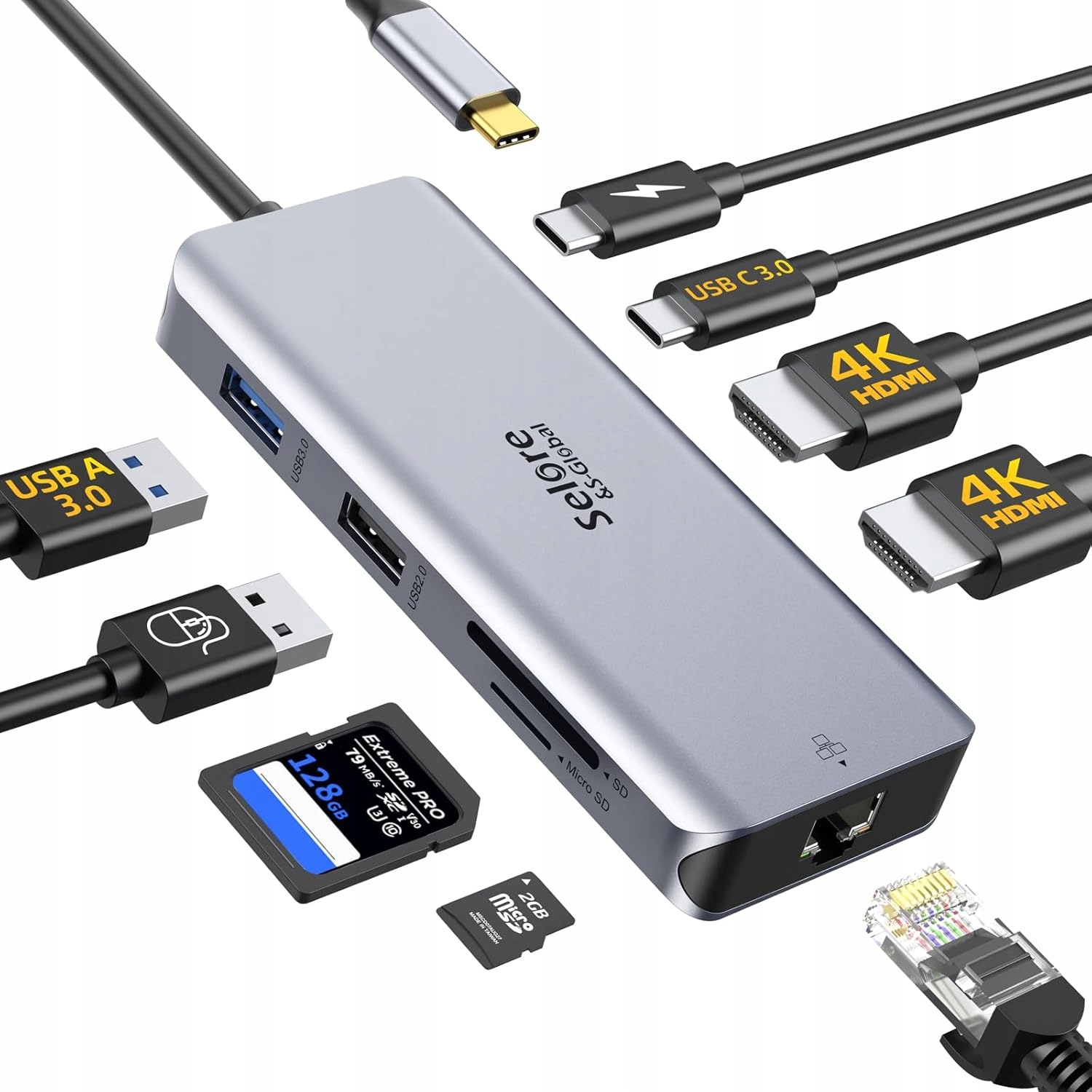 Selore wielofunkcyjny adapter rozdzielacz przejściówka Hub USB-C 9-w-1 ...
