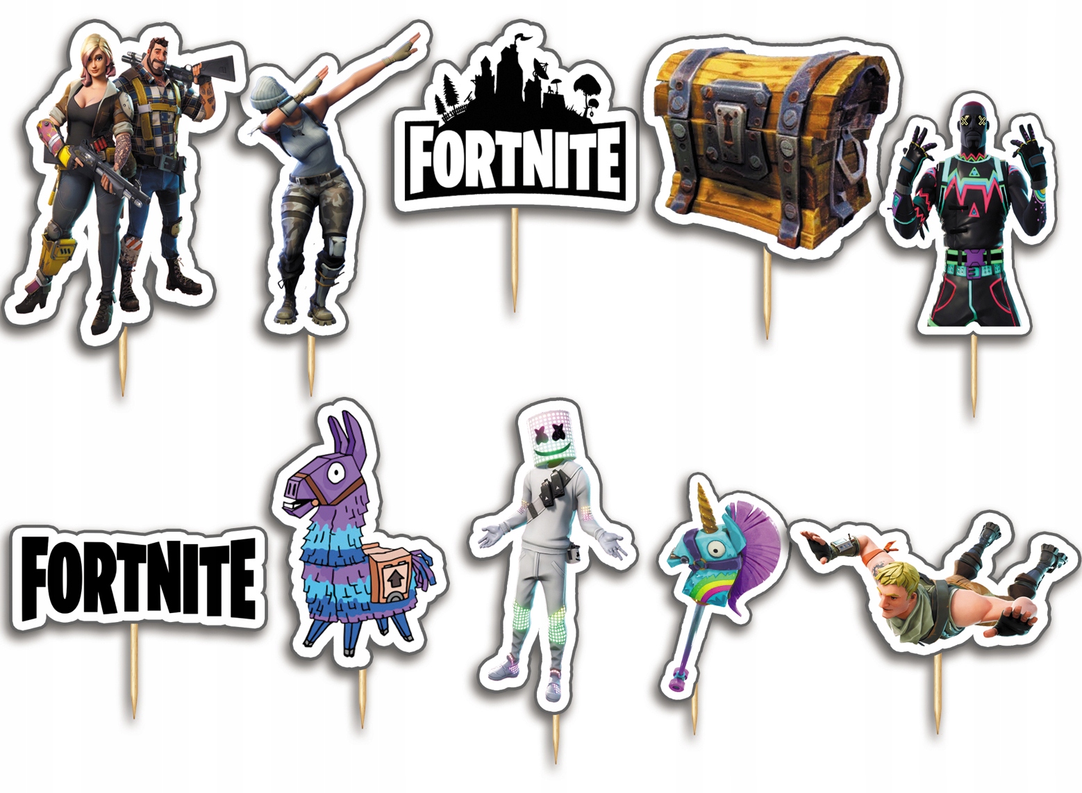 TOPPERY NA TORT URODZINOWY TOPPER OZDOBA NA TORT FORTNITE - 10SZT ...