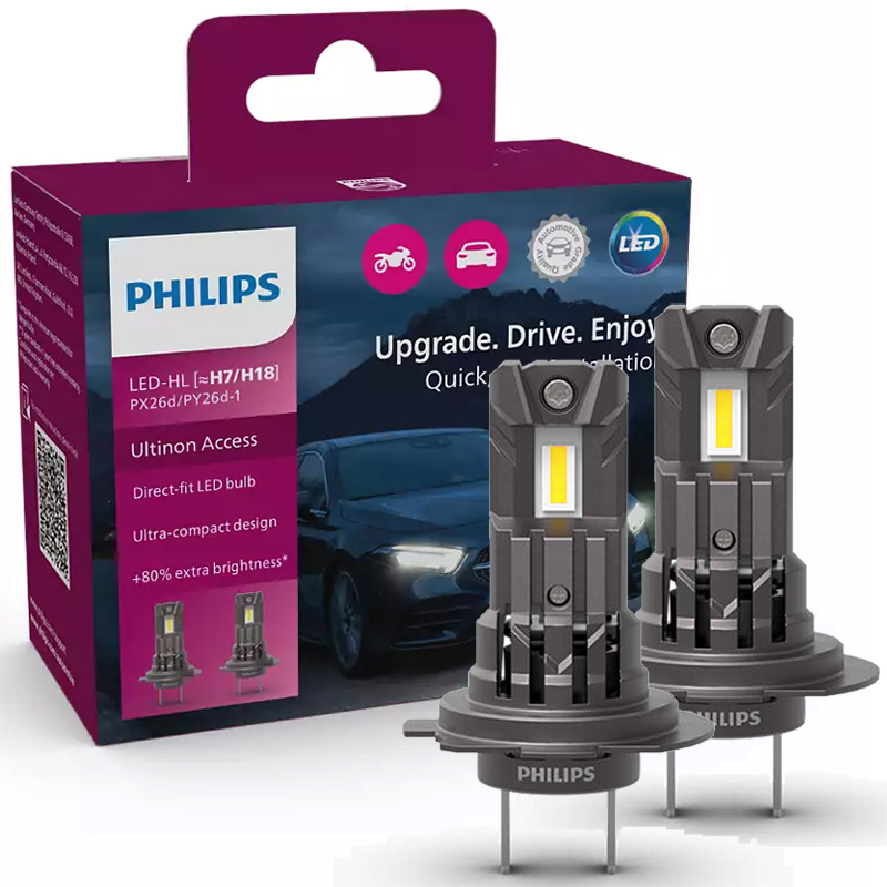 PHILIPS ŻARÓWKI LED H7 H18 ULTINON ACCESS 6000K ŁATWY MONTAŻ PLUG&PLAY 2SZT 8719018025708 za 205 ...