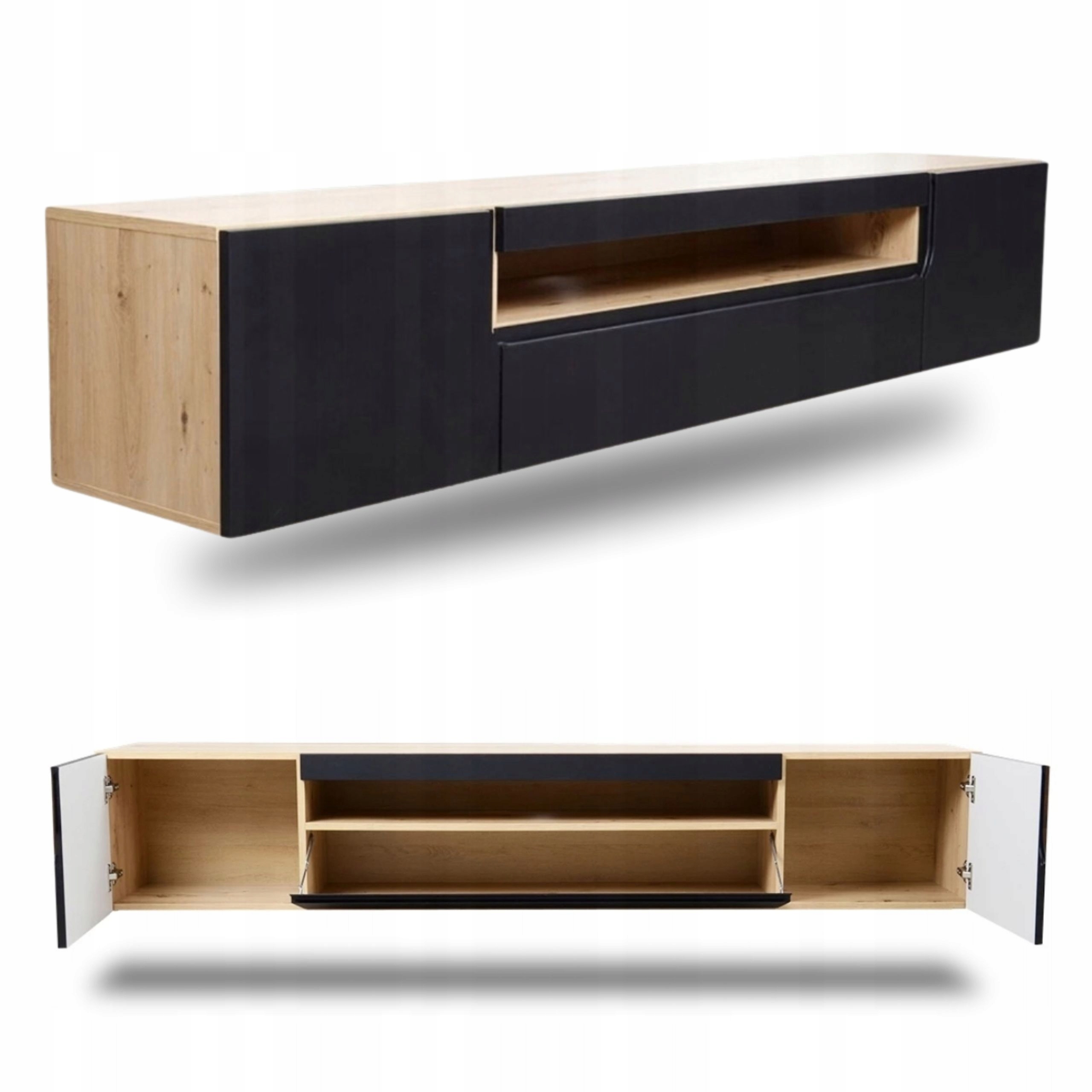 Szafka RTV wisząca Loftia 200cm artisan czarny mat (48971) • Cena ...