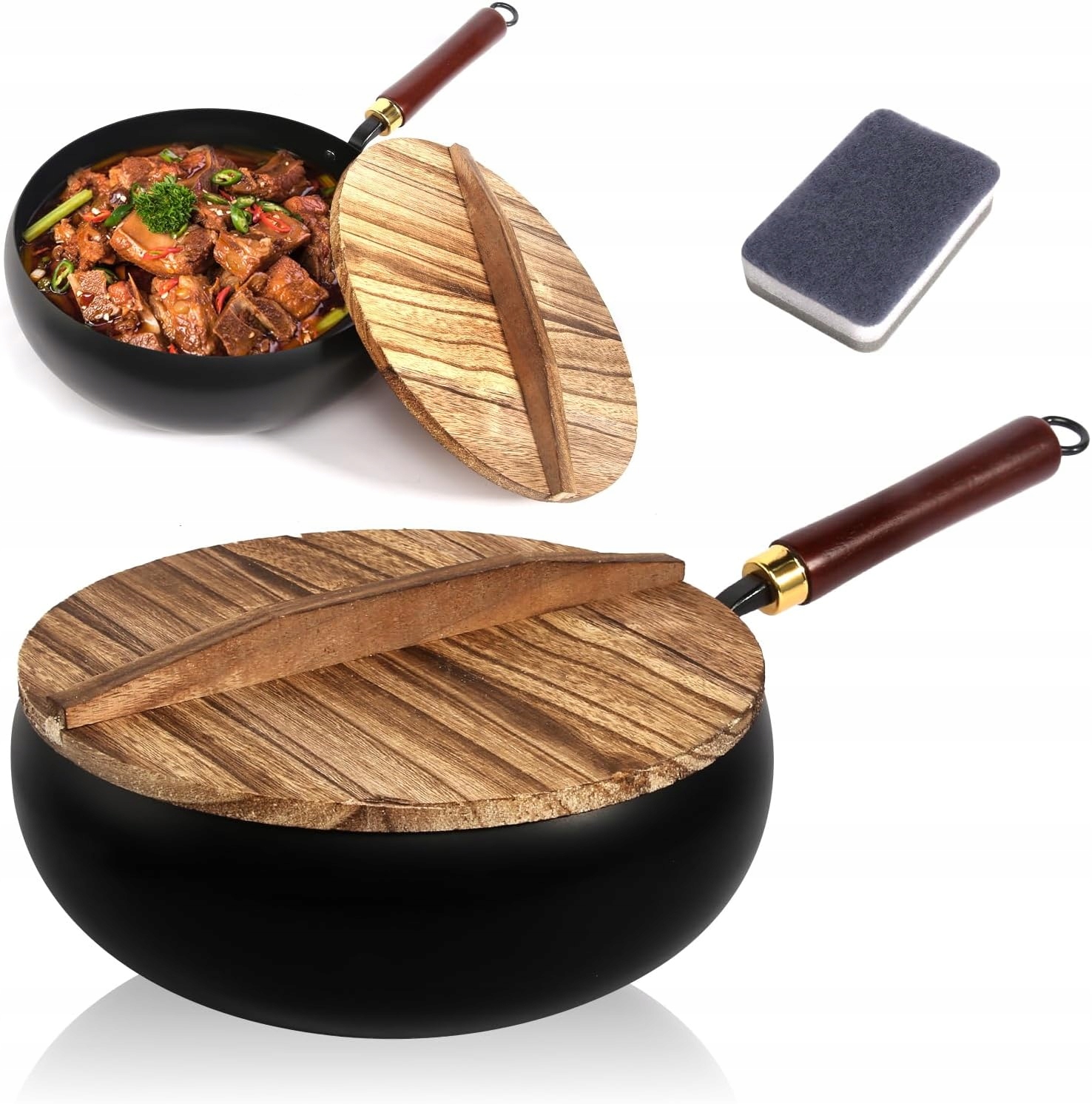 JAPOŃSKA PATELNIA ŻELIWNA Z DREWNIANĄ POKRYWKĄ W STYLU WIEJSKIM 28CM (8447355840509) • Cena ...