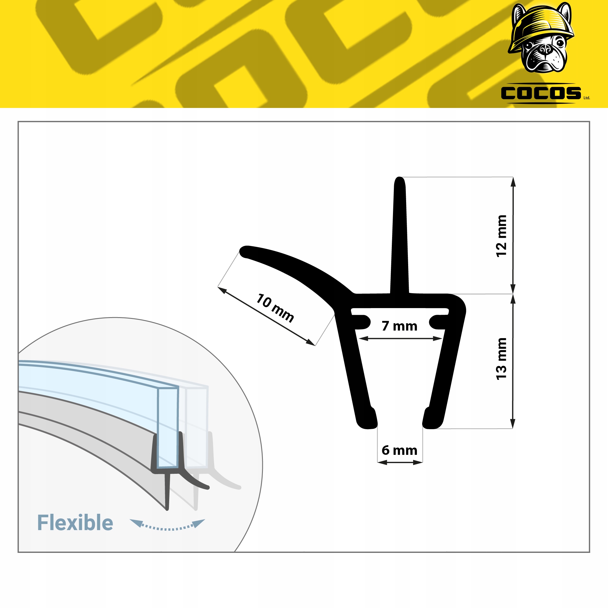 Uszczelka dolna do drzwi kabiny prysznicowej półokrągłej DK13 6mm 100cm ...