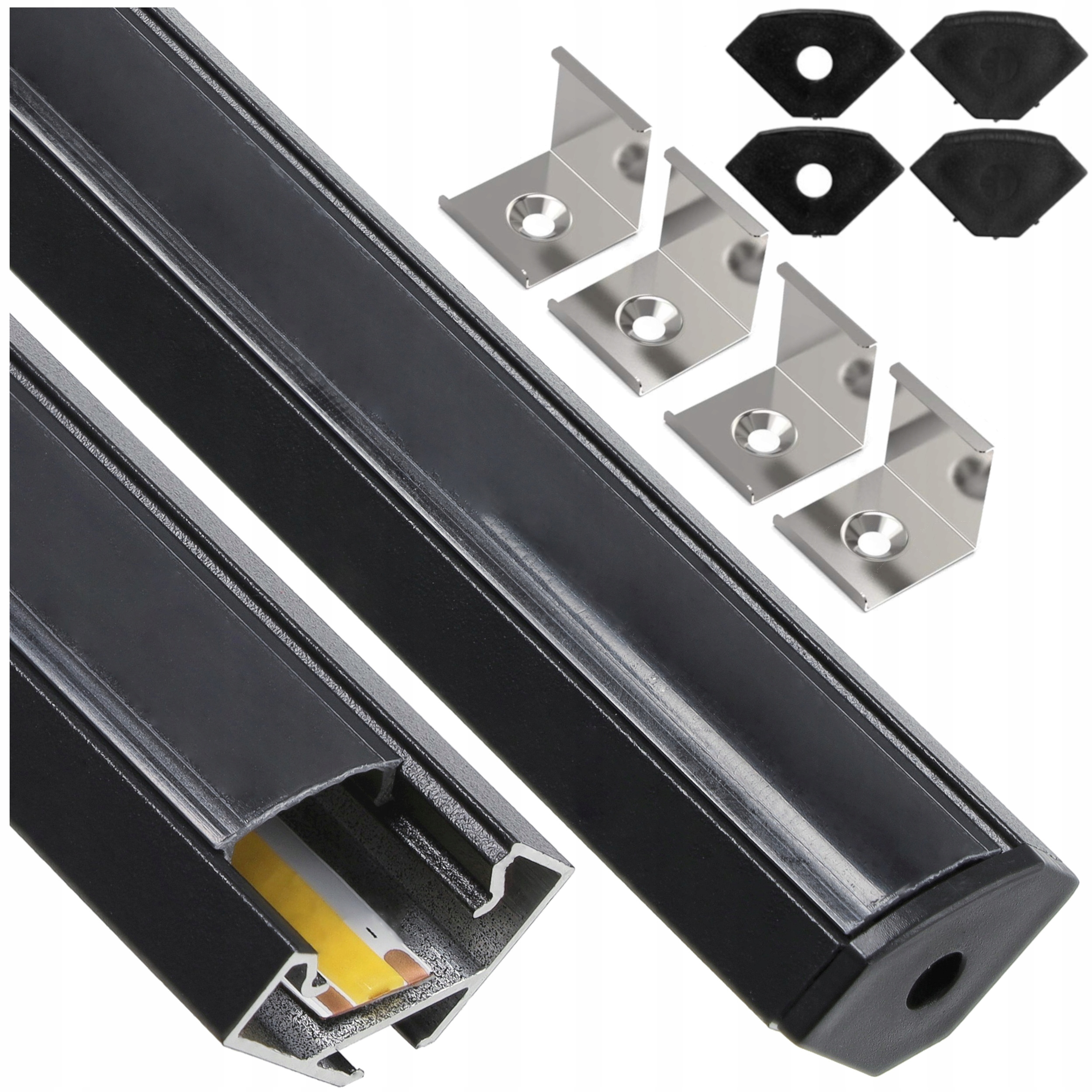 Profil LED Aluminiowy Czarny 2m Narożny Kątowy Do Taśmy Rogowy 12mm ...