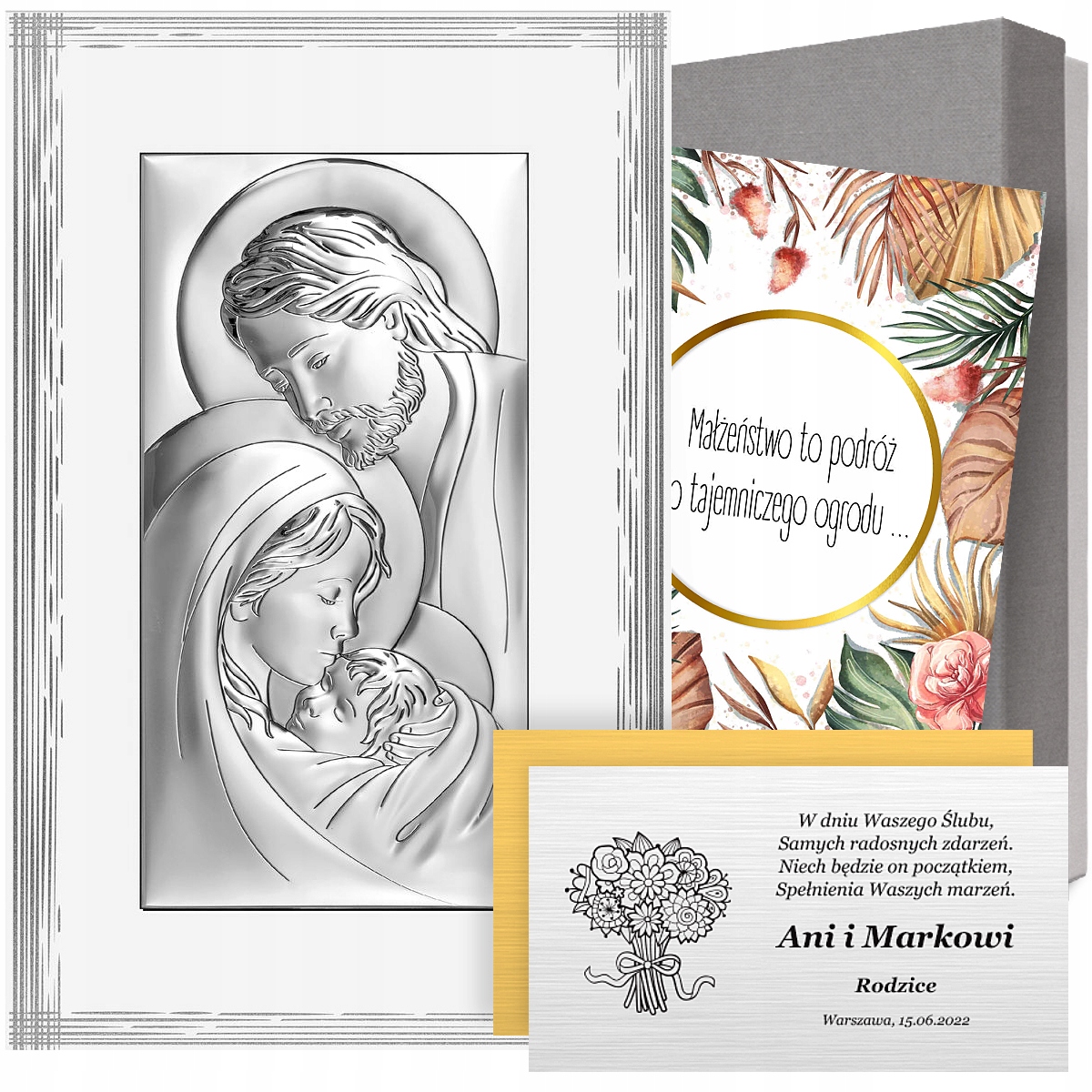 Srebrny obraz Święta Rodzina Ślub Chrzest Komunia 13638599937 - Allegro.pl