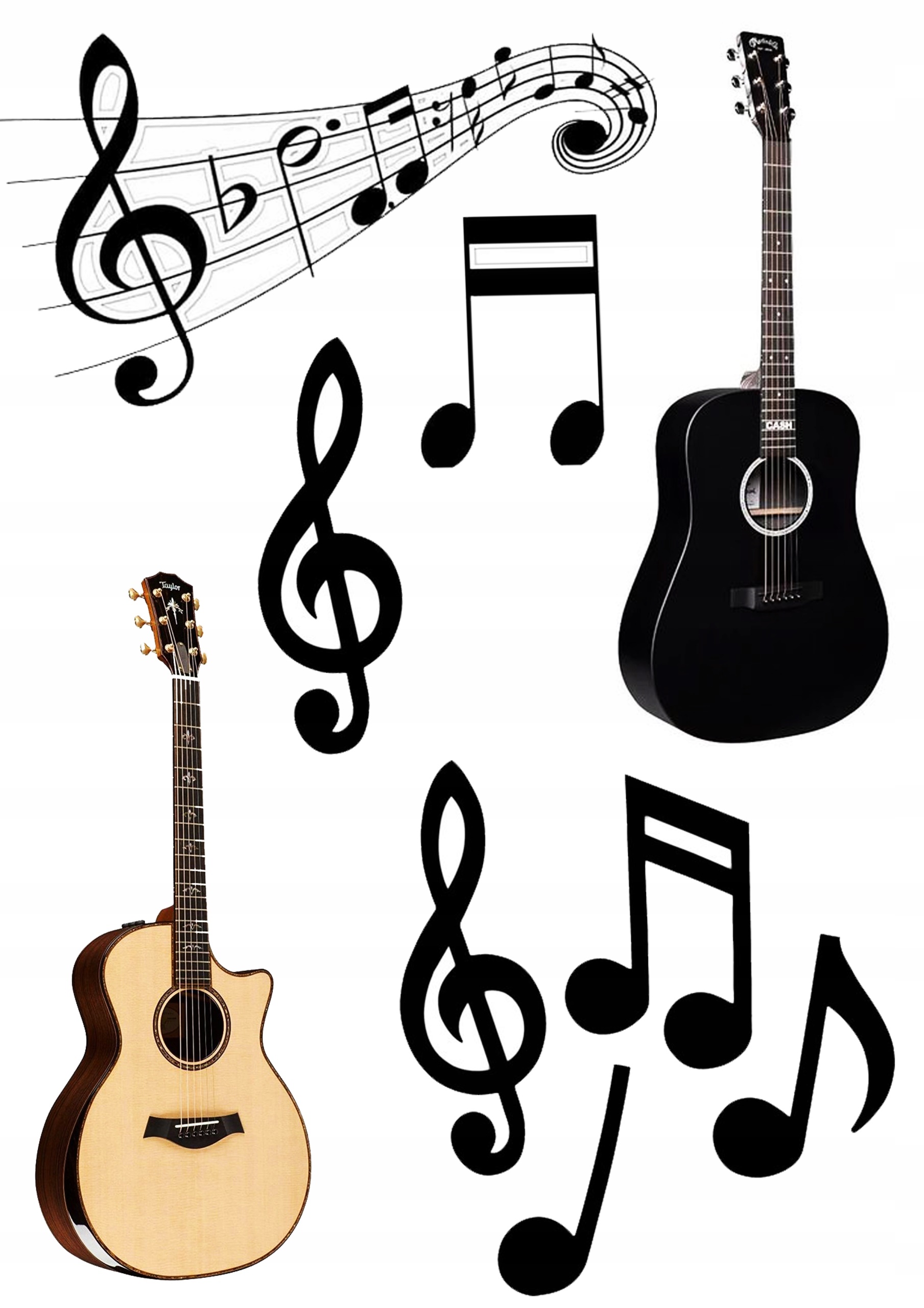 Wydruk CUKROWY na tort opłatek GITARA MUZYKA NUTY zestaw • Cena, Opinie ...