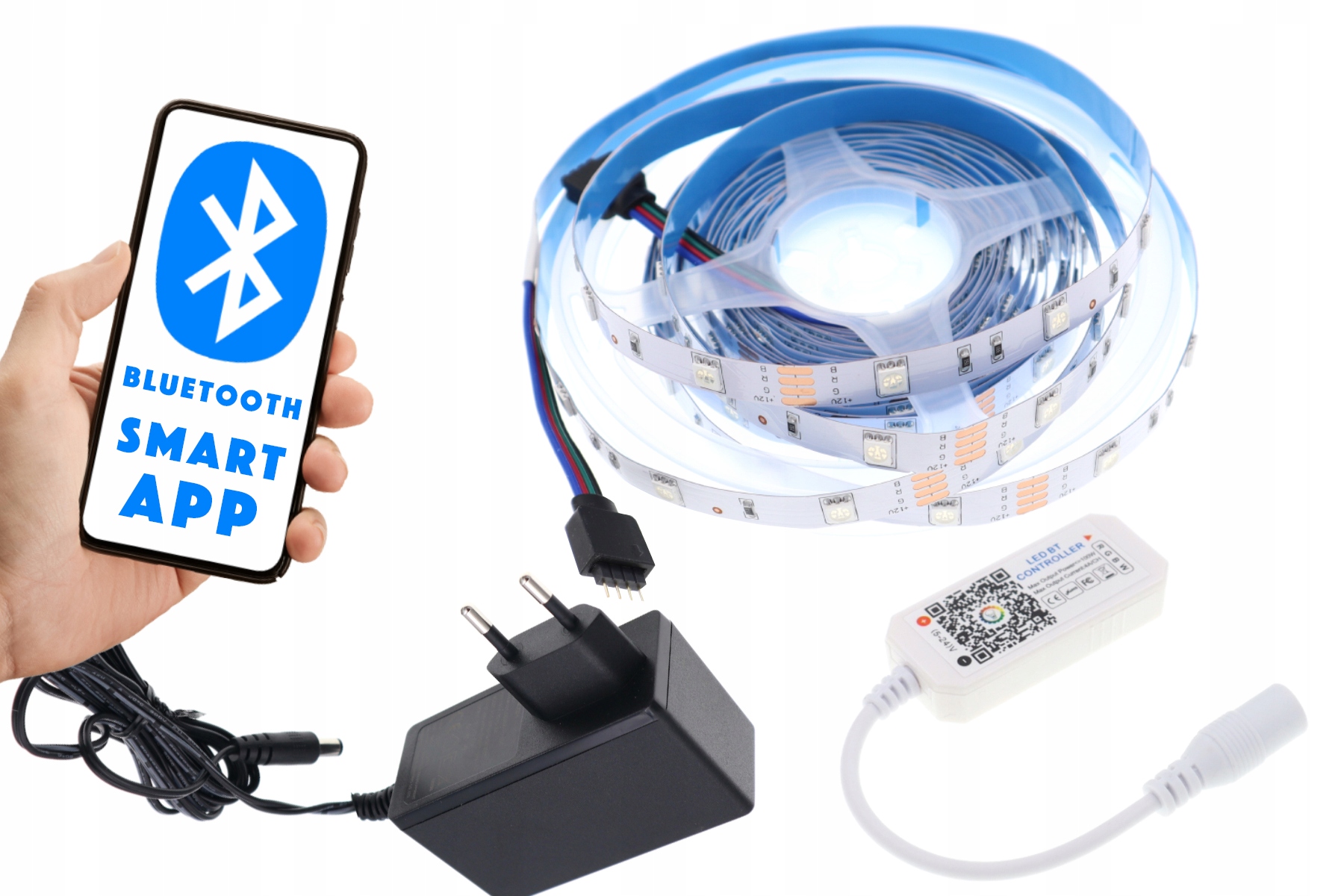 ZESTAW 5m Taśma LED RGB Bluetooth Android iOS (5903715413217) • Cena ...