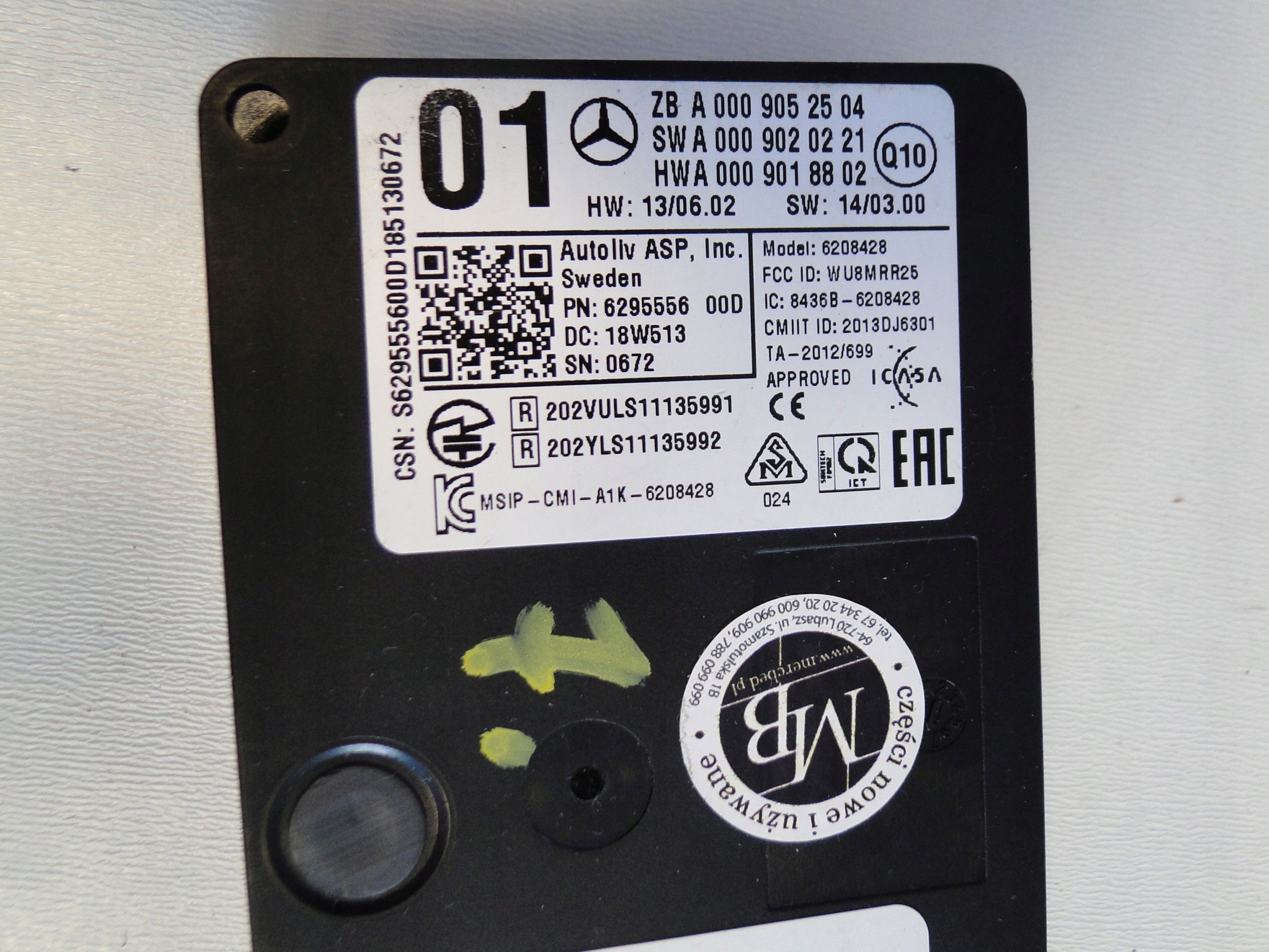 MERCEDES RADAR SENSOR MODUŁ CZUJNIK A0009052504 MERCEDES RADAR SENSOR ...