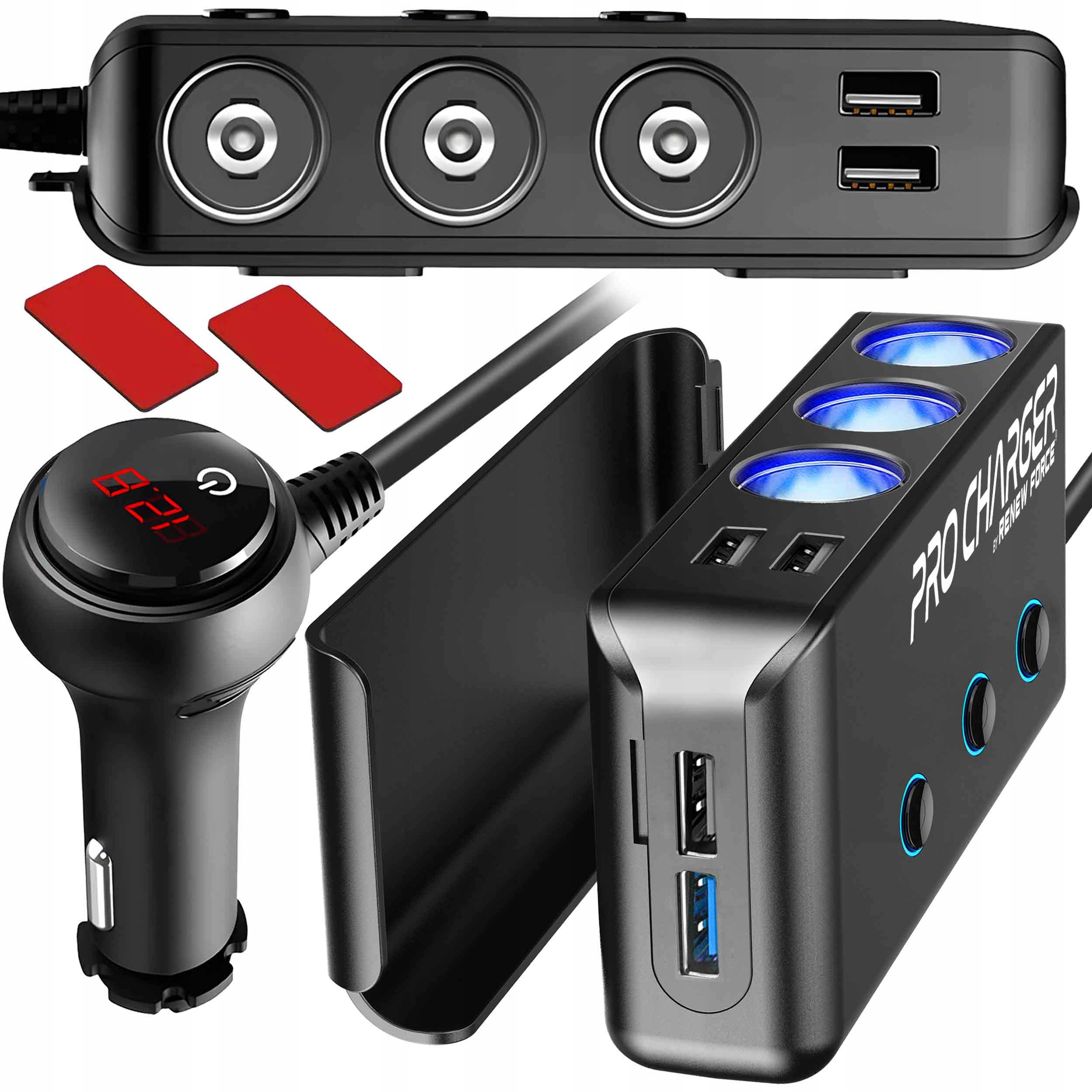 Rozdzielacz Samochodowy Gniazda Zapalniczki 12-24V 3x USB 3.0QC USB-C 120W 5907190117325 za 59 ...