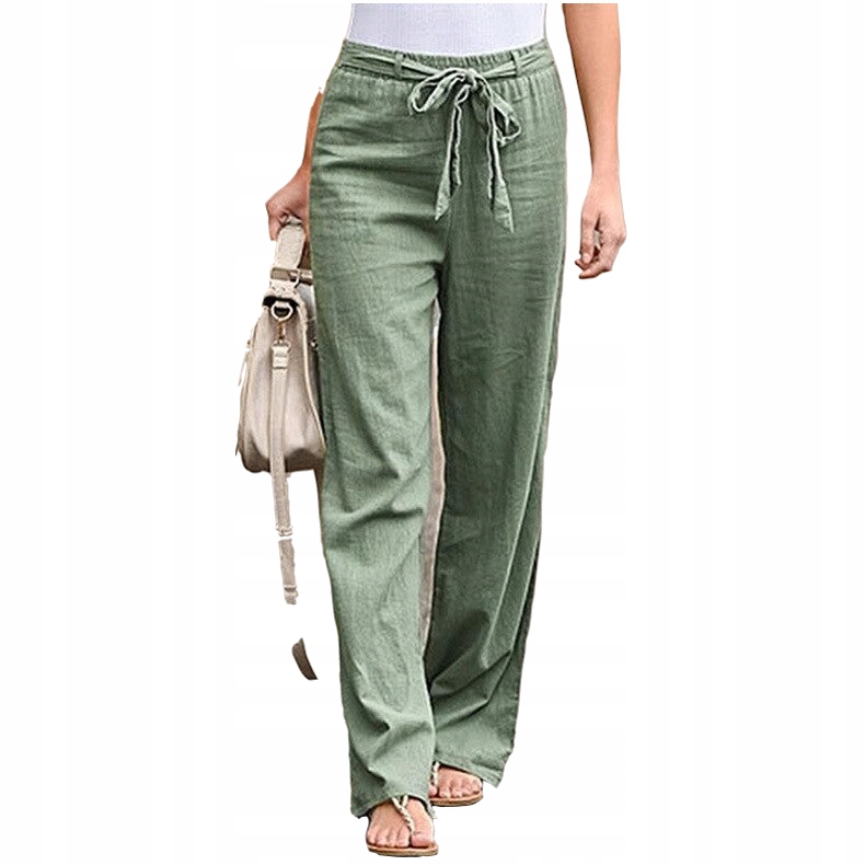 ZIELONE SPODNIE DAMSKIE LNIANE LUŹNE BAWEŁNIANE 14040782649 - Allegro.pl