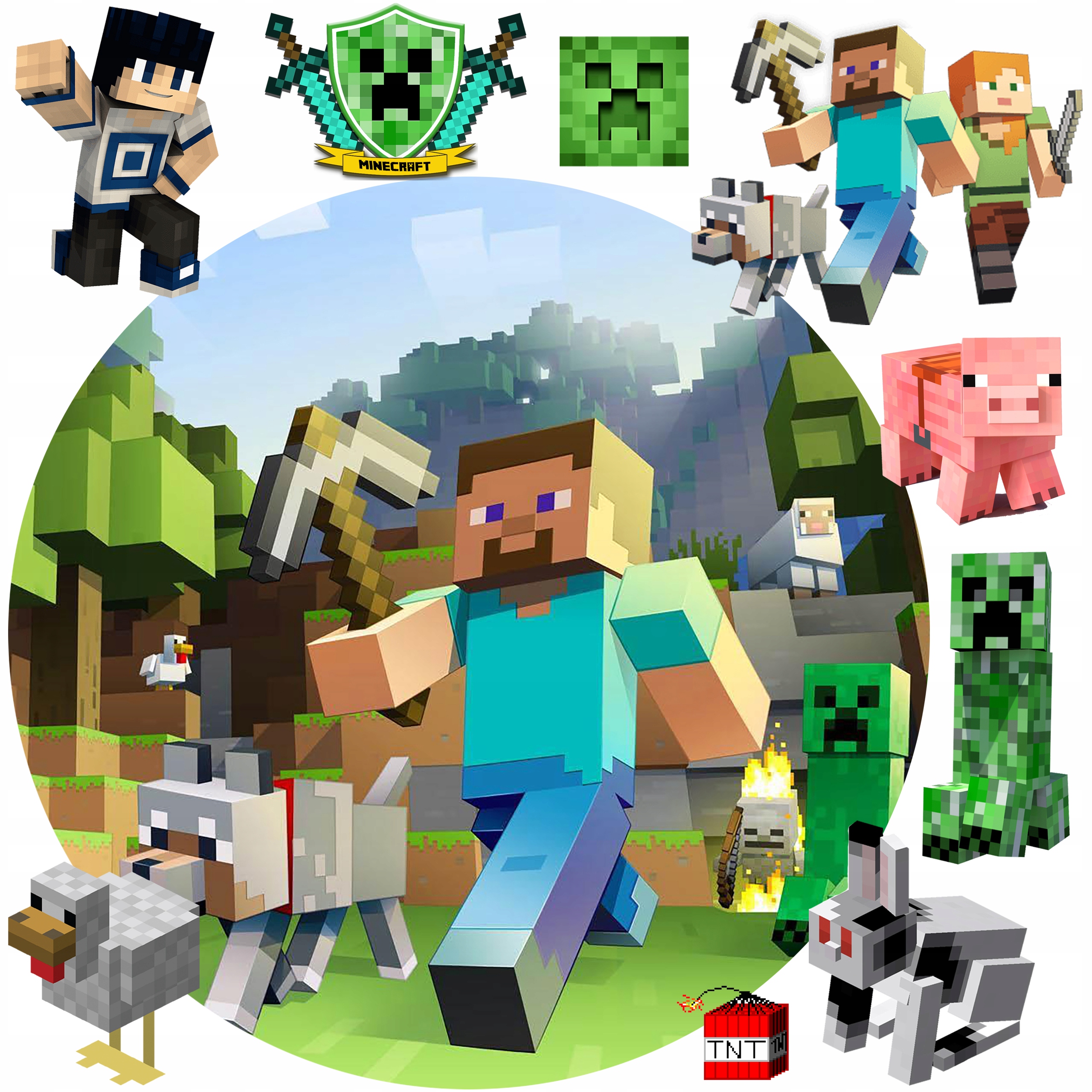 ZESTAW OPŁATEK NA TORT MINECRAFT + POSTACI + TEKST 14123312077 - Allegro.pl