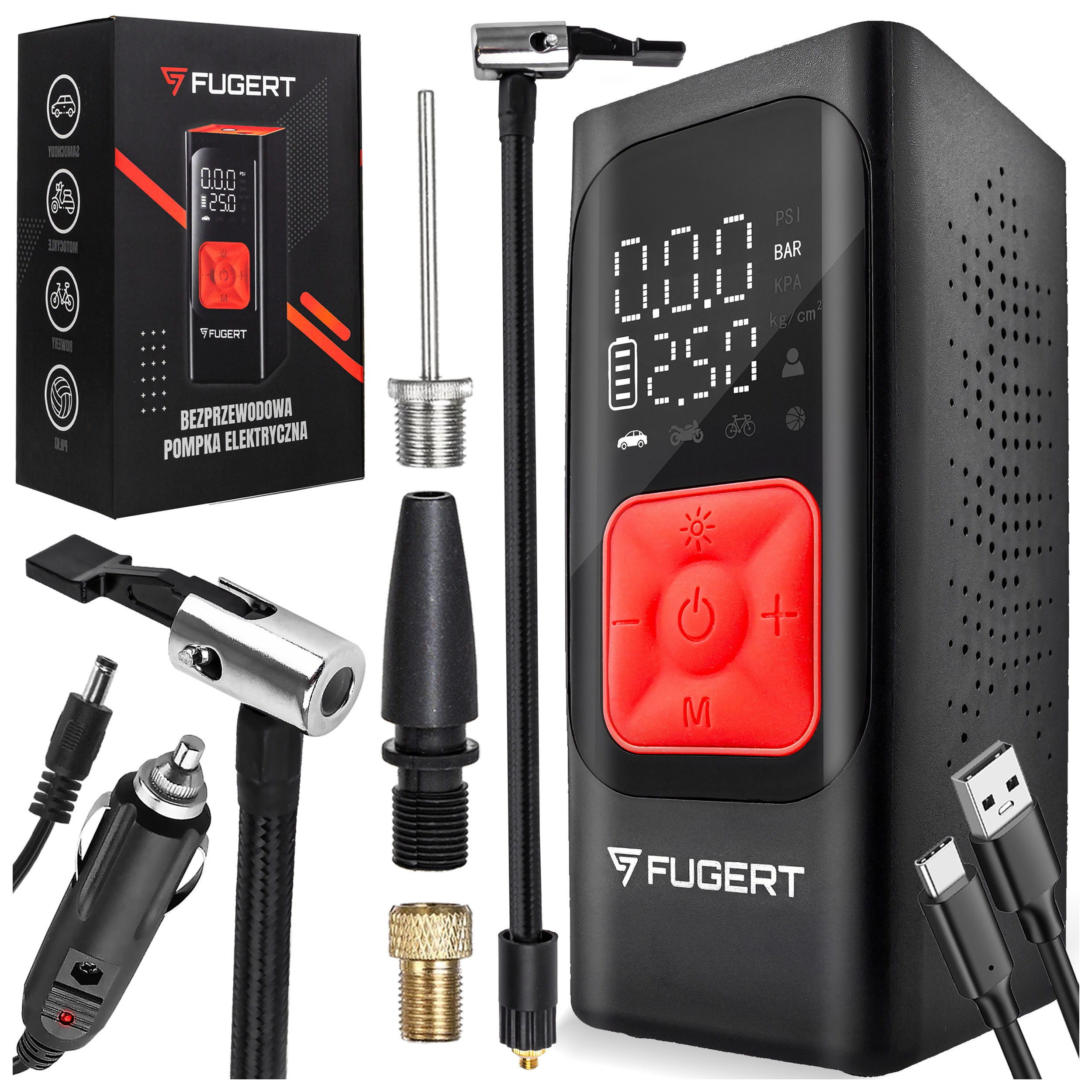 PRZENOŚNA POMPKA MINI KOMPRESOR SAMOCHODOWY DO SAMOCHODU ROWERU + 12V ...