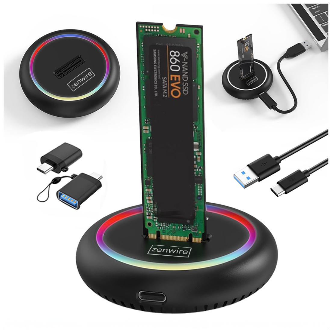 Adapter SSD NVME PCIe SATA NGFF 2w1 Kieszeń Dysk M.2 USB 3.0 USB-C 10GB ...