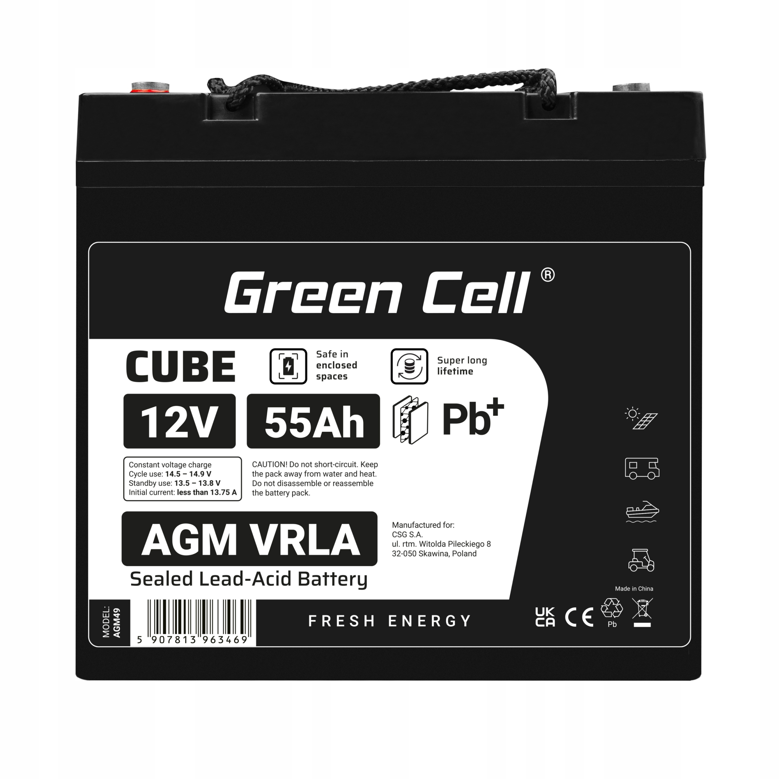 Akumulator Agm 12V 55Ah Do Ups Łodzi Kampera Pontonu Jachtu Pieca Solarów - Greencell ...