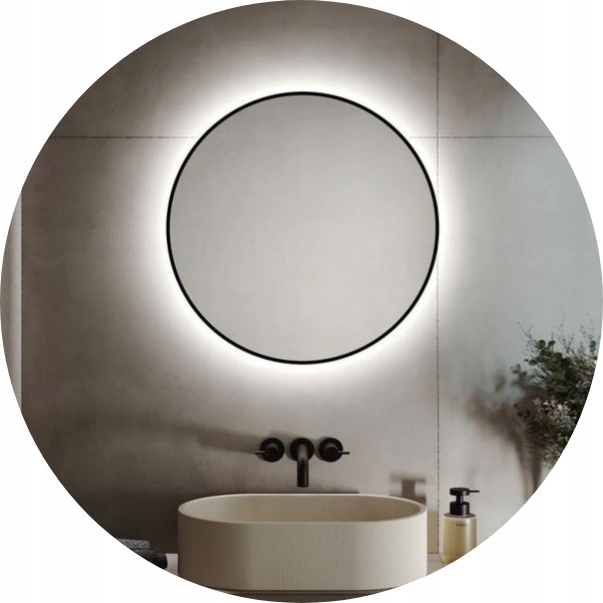 LUSTRO OKRĄGŁE 60CM LED COB CZARNA ALUMINIOWA RAMA LOFT LUSTRO ŚCIENNE ...