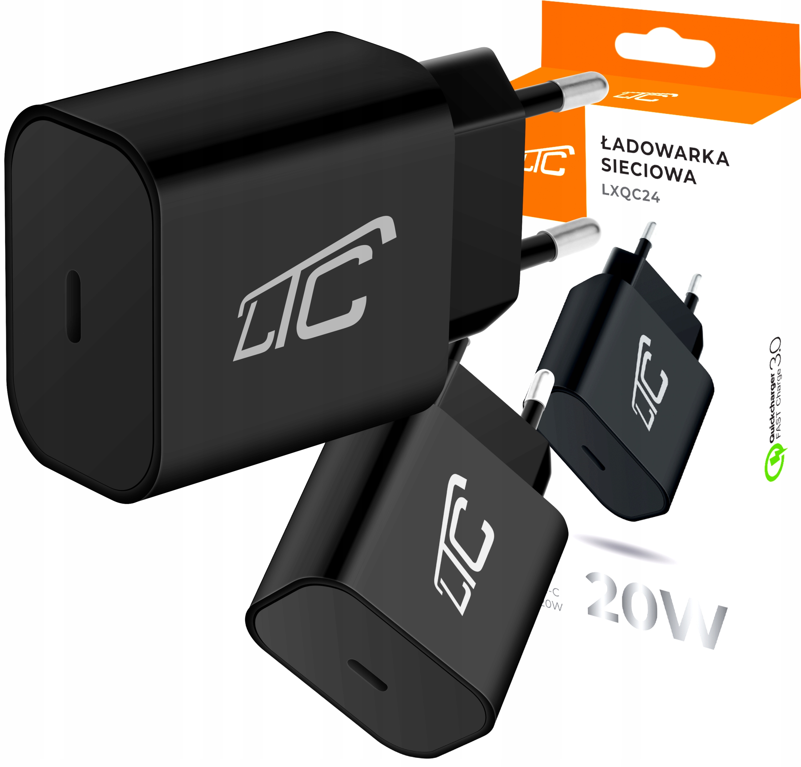 SZYBKA ŁADOWARKA SIECIOWA IPHONE ANDROID LTC USB TYPE-C PD 20W KOSTKA ...