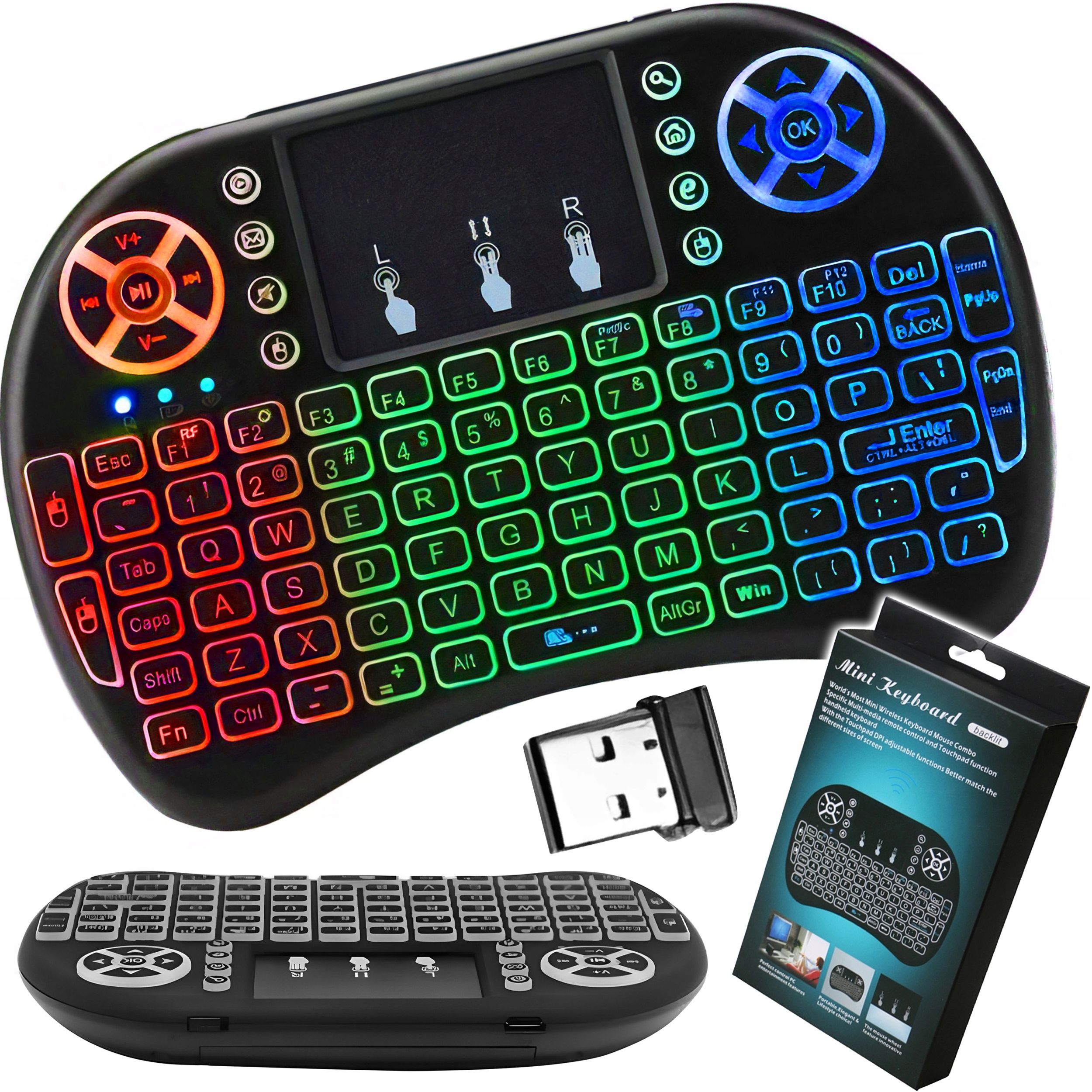 MINI KLAWIATURA BEZPRZEWODOWA TOUCHPAD SMART TV LED PODŚWIETLENIE RGB ...