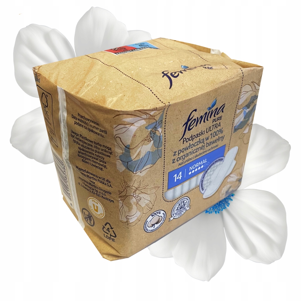 PODPASKI FEMINA PURE ULTRA NORMAL 14SZT POWŁOCZKA 100% ORGANICZNA ...