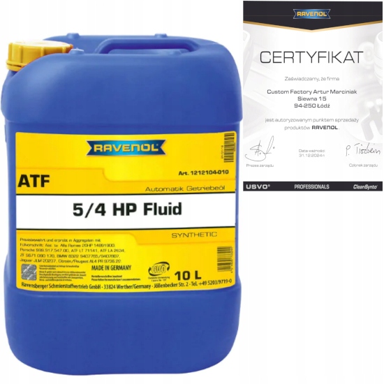 RAVENOL ATF 5/4 HP FLUID 10L - OLEJ PRZEKŁADNIOWY ZF 4HP, ZF 5HP ...