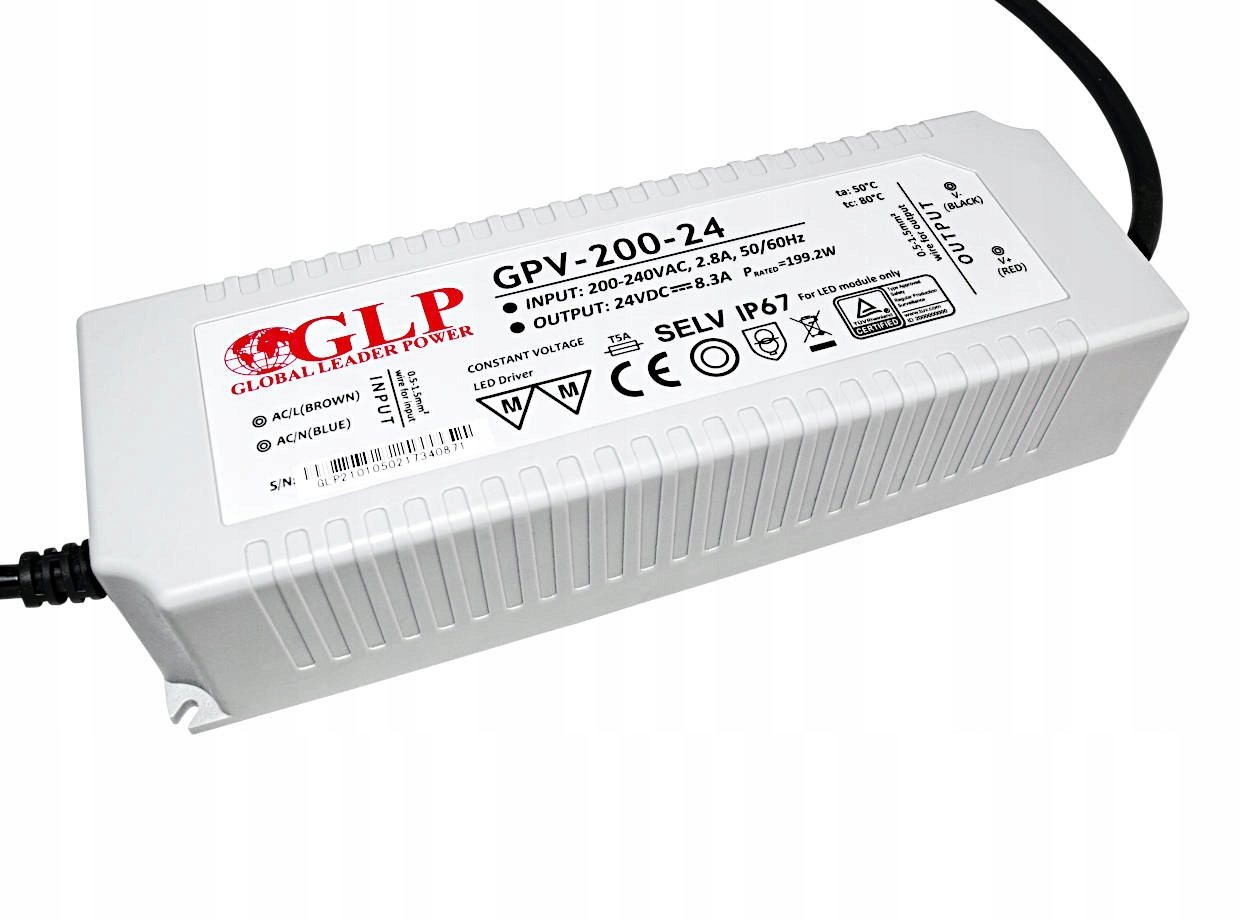 Zasilacz Stałonapięciowy do LED GLP GPV-200-24 IP67 200W 24V LED, GLP ...