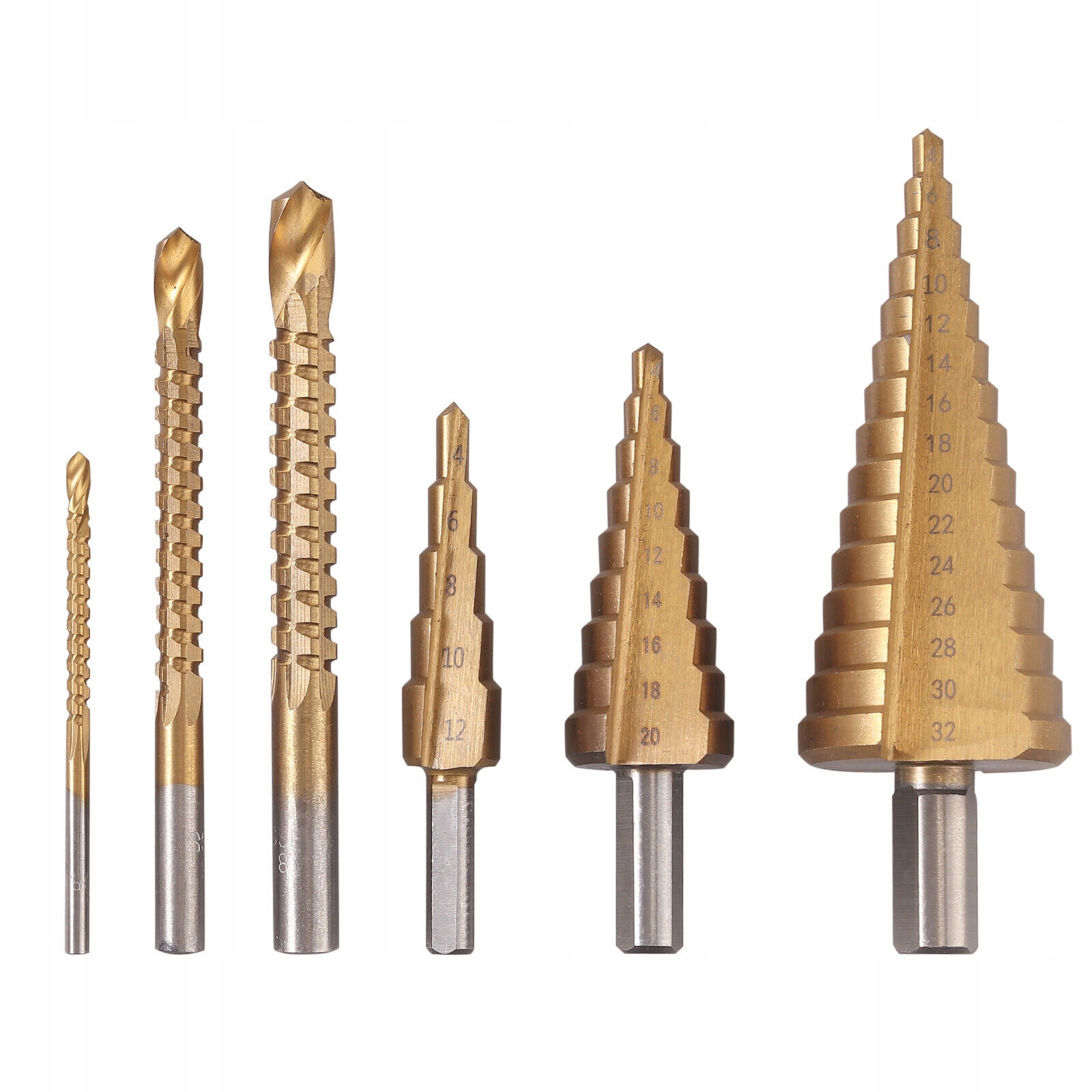 STUPŇOVITÉ VRTÁKY S KUŽELOVOU DĚROVKOU DO KOVU 4-32 MM 6 KS za 352 ...