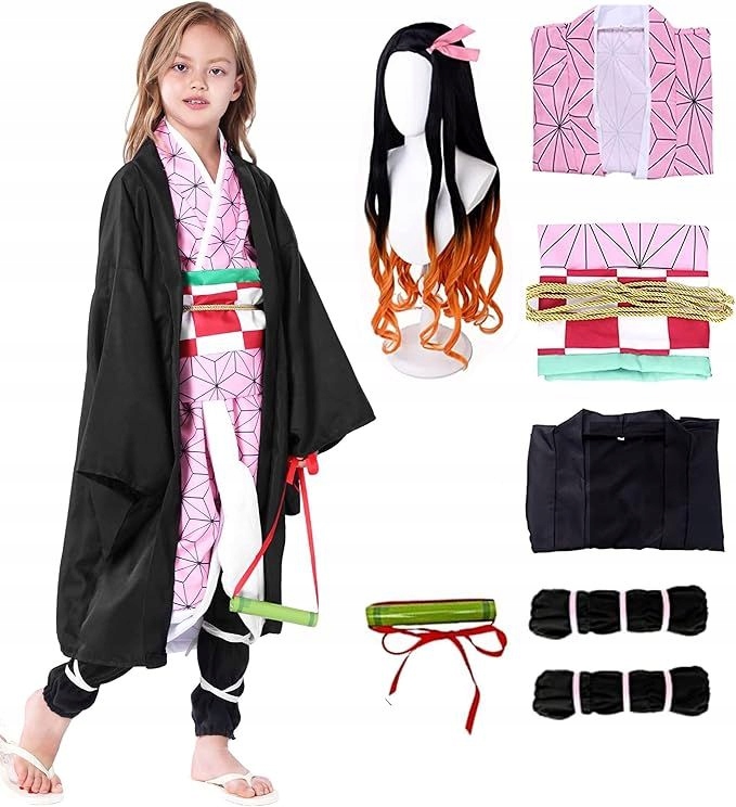 DEMON SLAYER - Nezuko Tanjiro kochou shinobu cosplay + PERUKA roz 160 ...