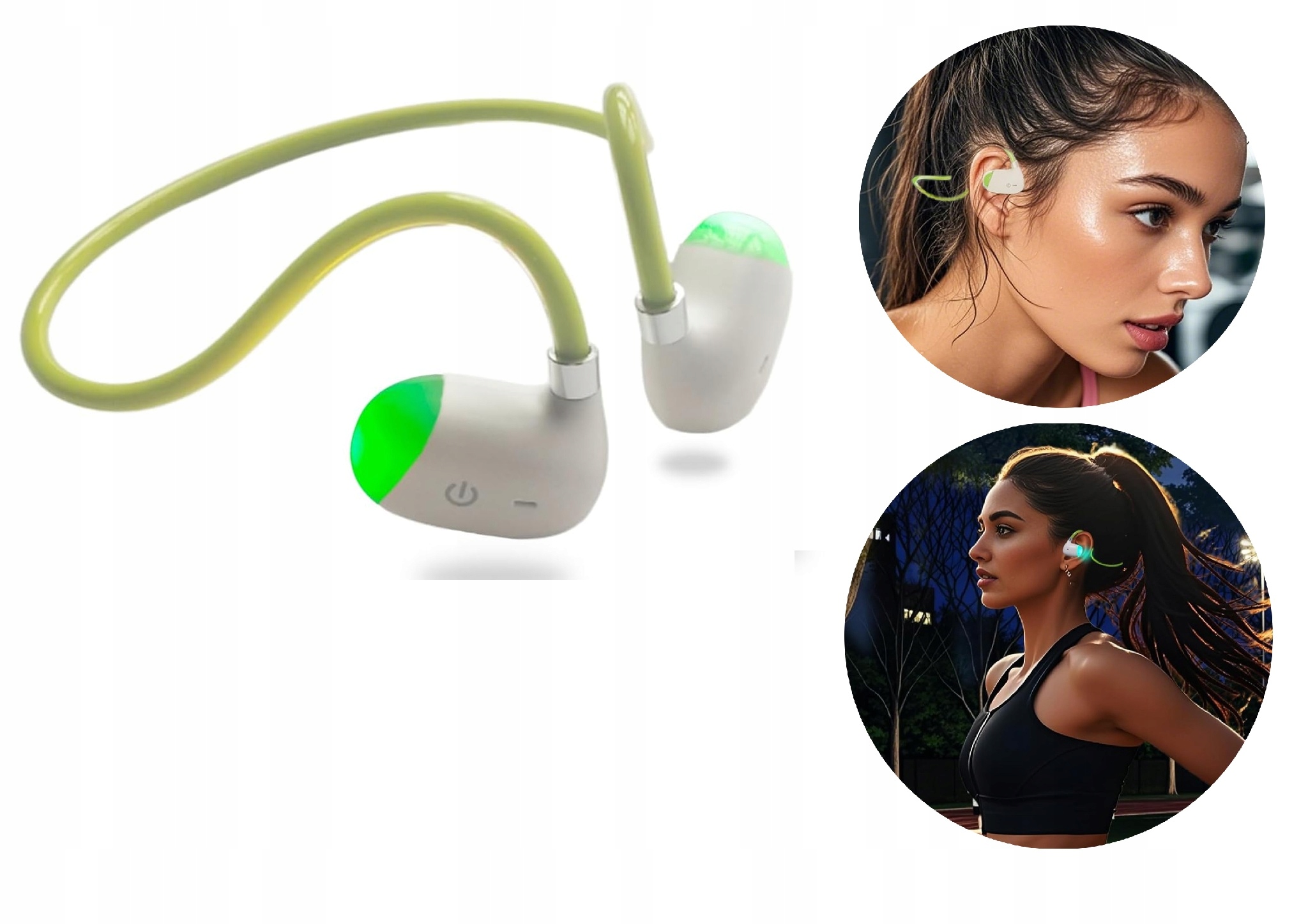 Bezdrátová sluchátka Bluetooth 5.3 Open-Ear s LED světlem, zelená za ...