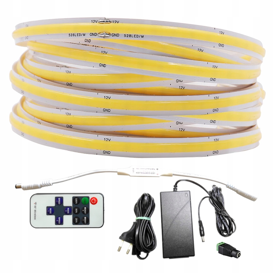 ZESTAW Taśma LED COB 5m BIAŁY NEUTRALNY ŚCIEMNIACZ (ZESTAW-COB312 ...