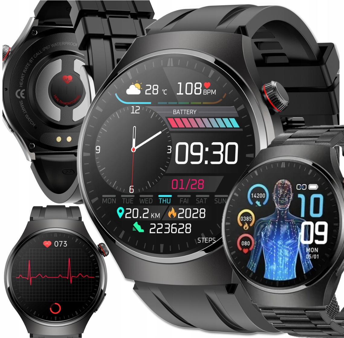 2 PASKI PREMIUM MODEL 2025 SMARTWATCH CIŚNIENIOMIERZ EKG GLUKOZA HRV ...