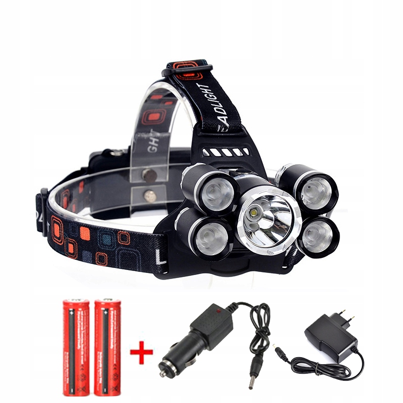 MOCNA LATARKA CZOŁOWA 5 x LED T6 CREE CZOŁÓWKA AKUMULATOROWA CZOŁÓWKA - 12906844113 - Allegro