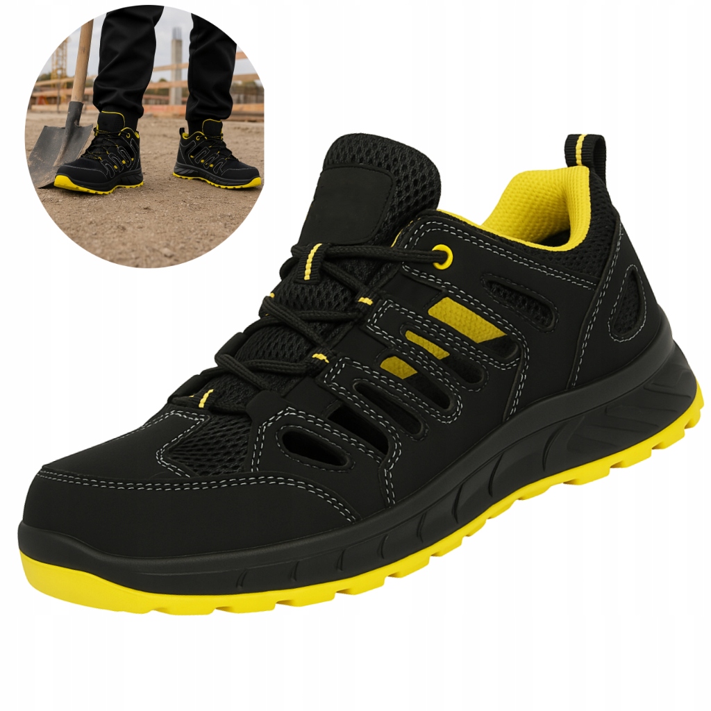 SANDAŁY BUTY ROBOCZE MĘSKIE Z PODNOSKIEM S1 BUTY OCHRONNE BHP WYGODNE R ...