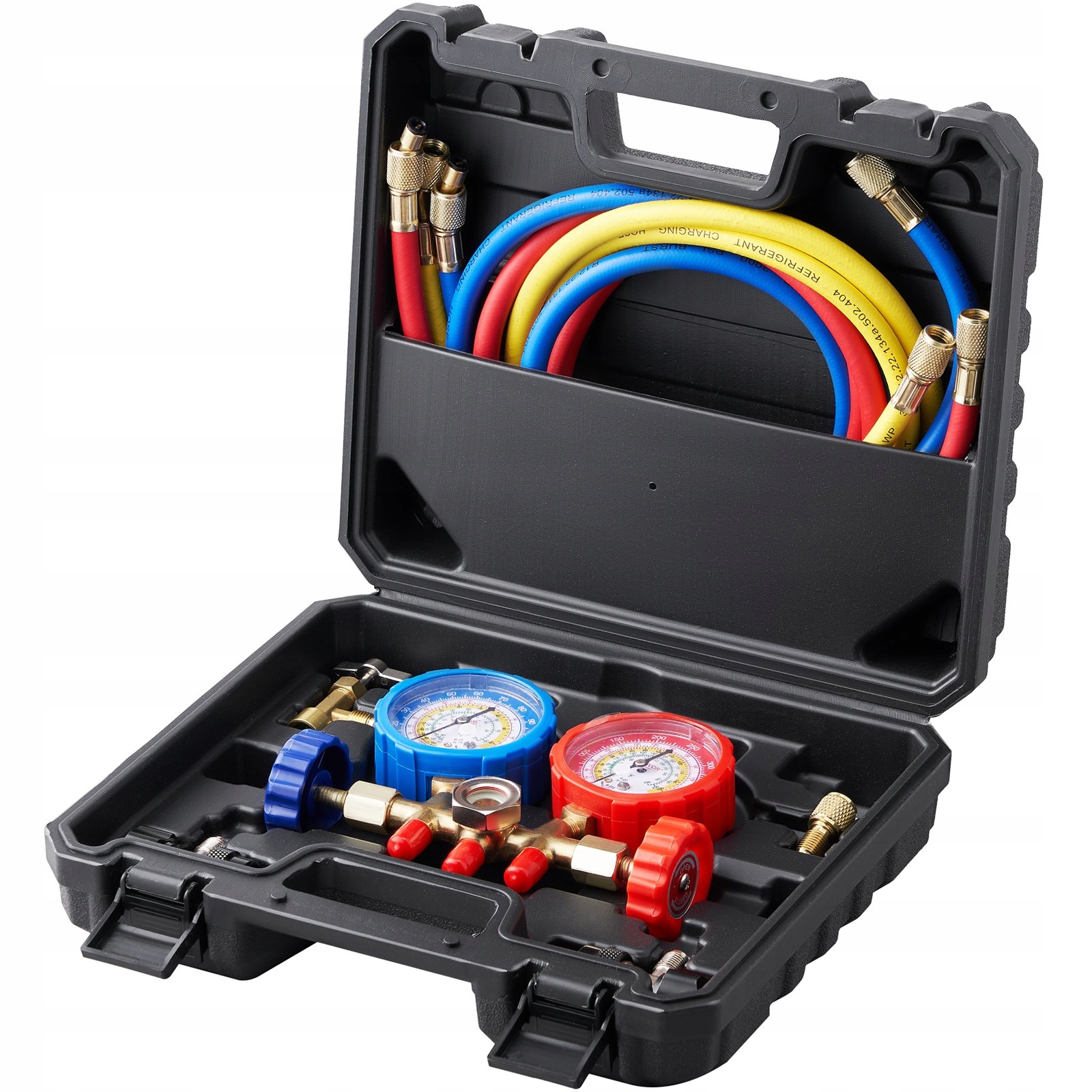 TESTER KLIMATYZACJI ZESTAW DO NAPEŁNIANIA MIERNIK MANOMETRY R134A WĄŻ ...