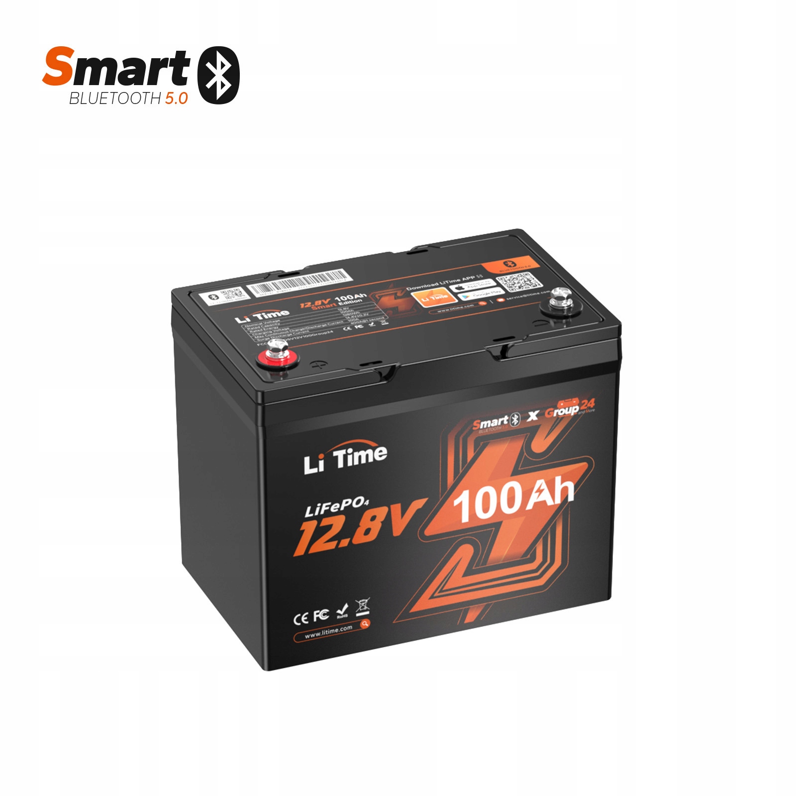 LiTime 12V 100Ah LiFePO4 battery with Bluetooth and BMS Group24 • Cena ...