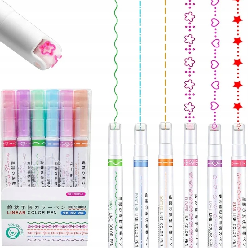Pisaki robiące szlaczki do wzorków szlaczków 6 kol flamastry mazaki ...