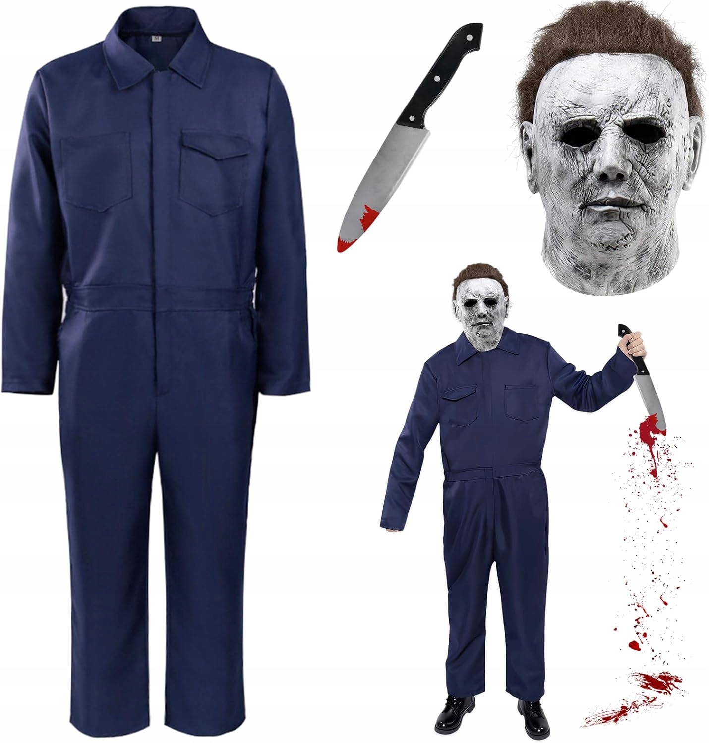 KOSTIUM HALLOWEEN MICHAEL MYERS ZABÓJCA Z HORRORU MASKA KOMBINIEZON ...