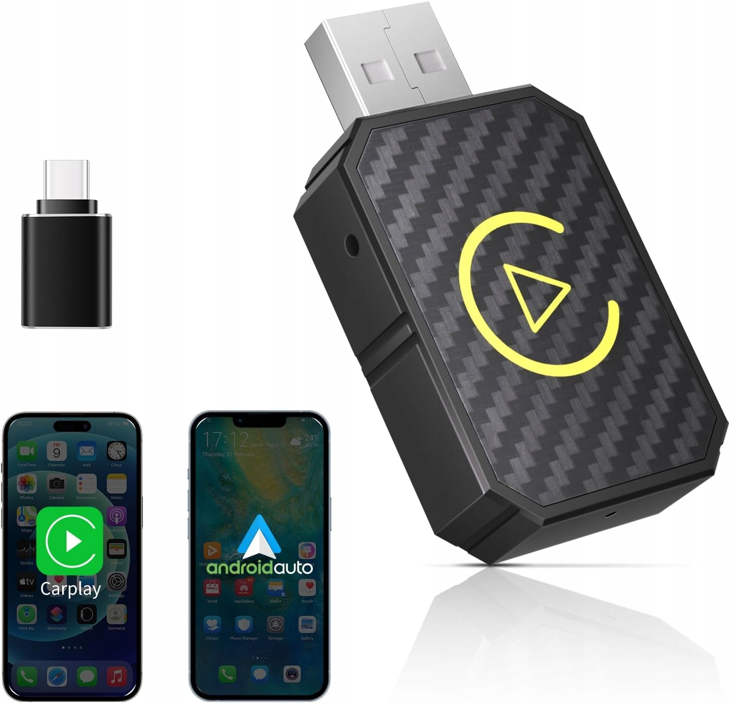 Adapter bezprzewodowy 2w1 Carplay do Apple iOS Android Auto Smart USB ...