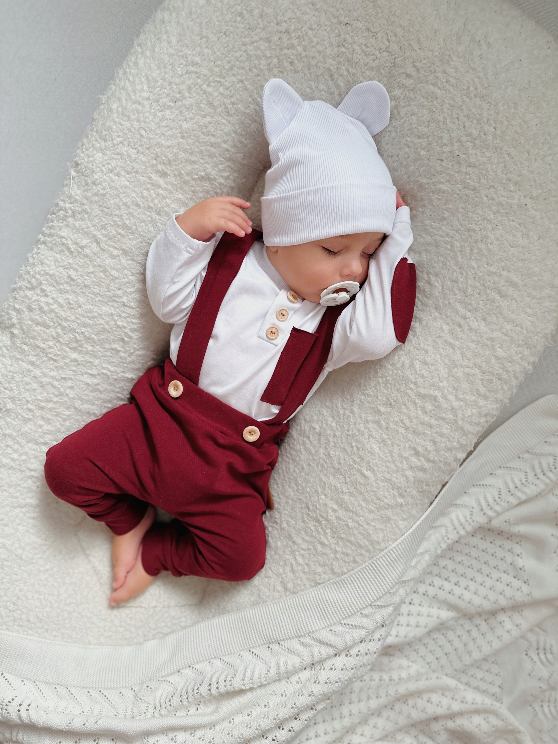 Souprava pro chlapečka BORDO body kalhoty šle dřevěný knoflík MATI MADE ...