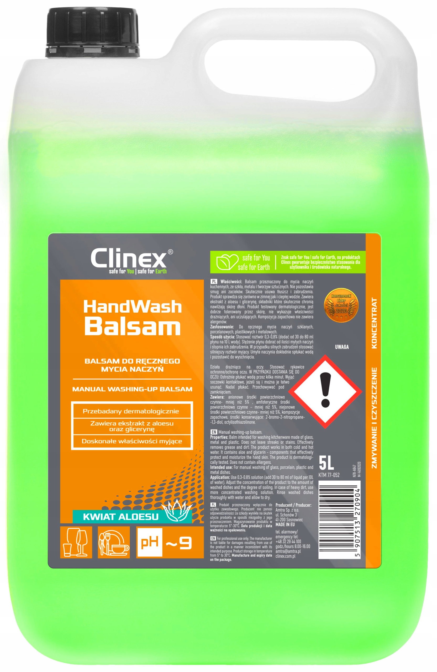 Clinex Handwash Balsam 5l Aloesowy Płyn do Naczyń (5907513270904 ...