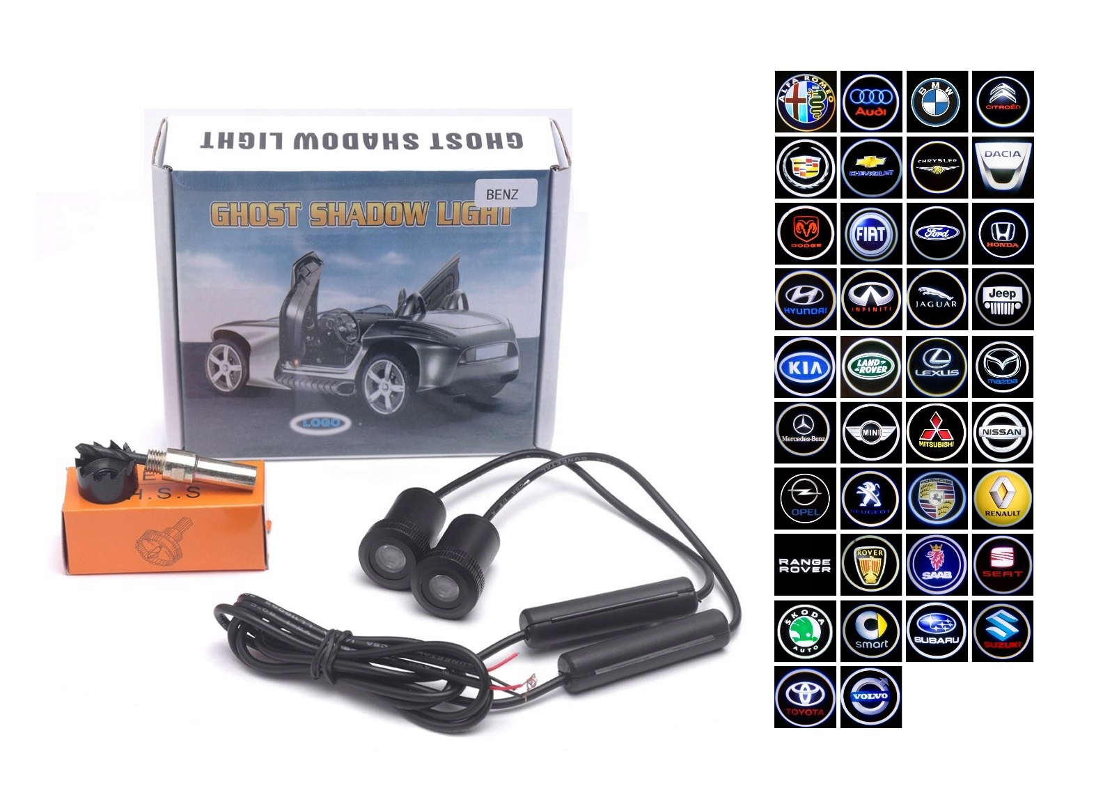 2x LED LOGO PROJEKTOR HD HOLOGRAM 3D DRZWI WSZYSTKIE MARKI I MODELE ...