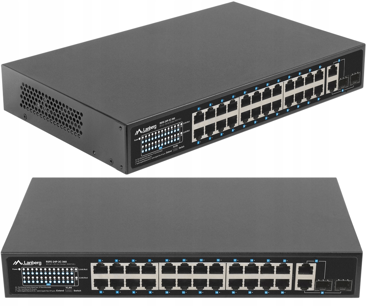 SWITCH 1GB GIGABIT RACK 19' Cali 24 Port 100MB POE+ 2X SFP COMBO IP20 ...