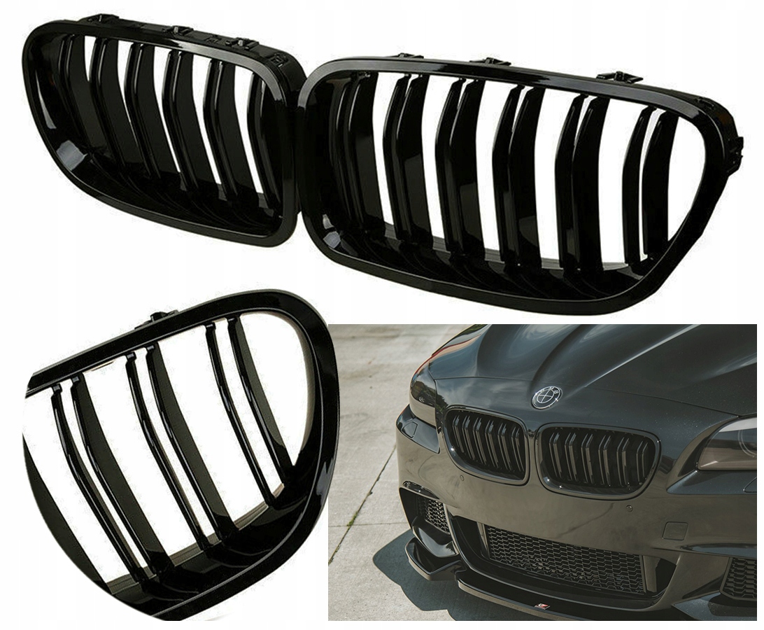 028GBD NERKI W GRILL ATRAPY CZARNY POŁYSK PODWÓJNE dla BMW F10 F11 F18 ...