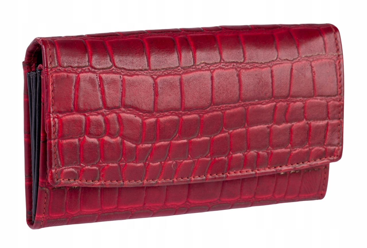 DUŻY SKÓRZANY PORTFEL DAMSKI Rimbaldi PORTMONETKA bordowy krokodyl ...