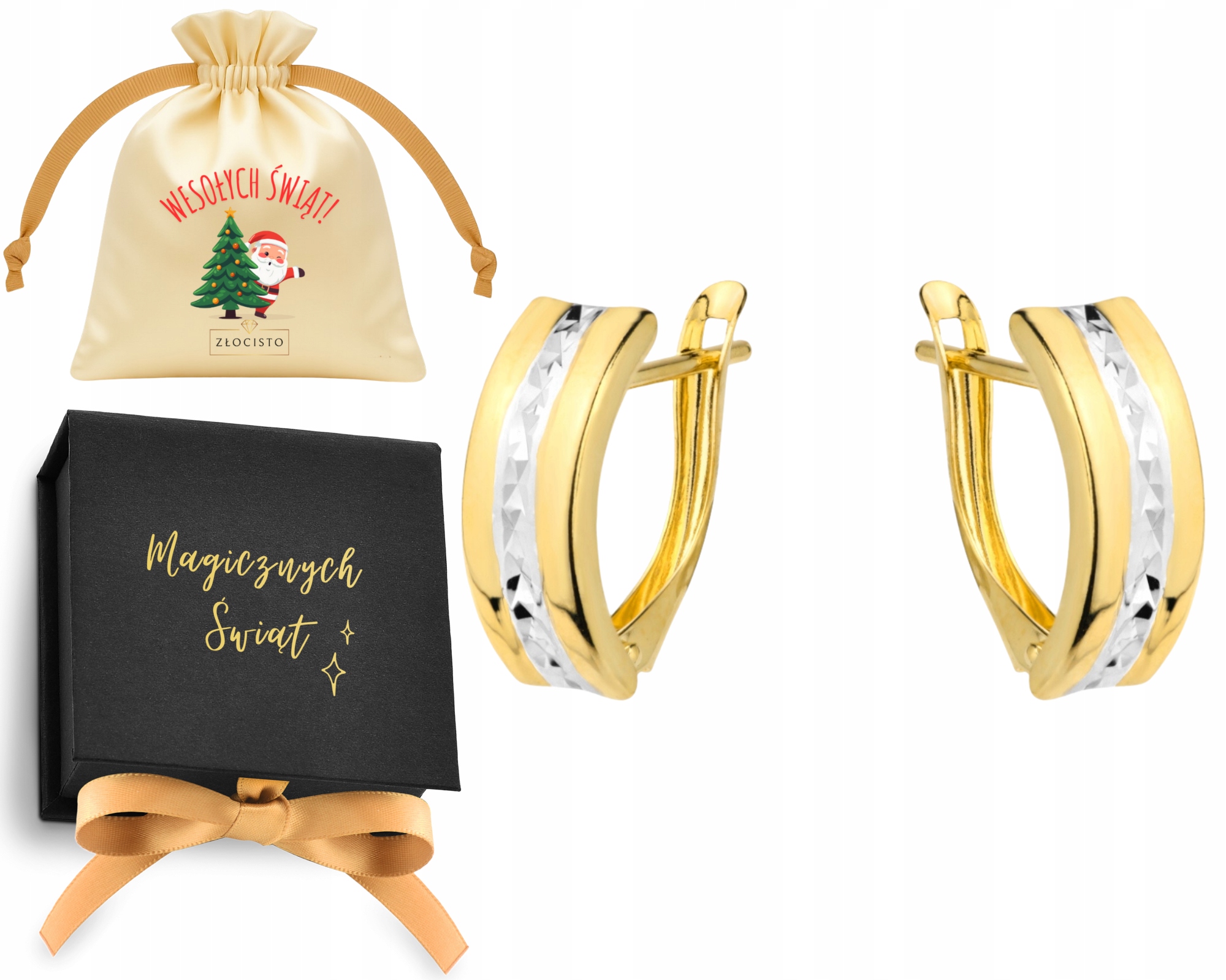 ZŁOTE KOLCZYKI DIAMENTOWANE NA ŚRODKU 585 • Cena, Opinie • Kolczyki ...