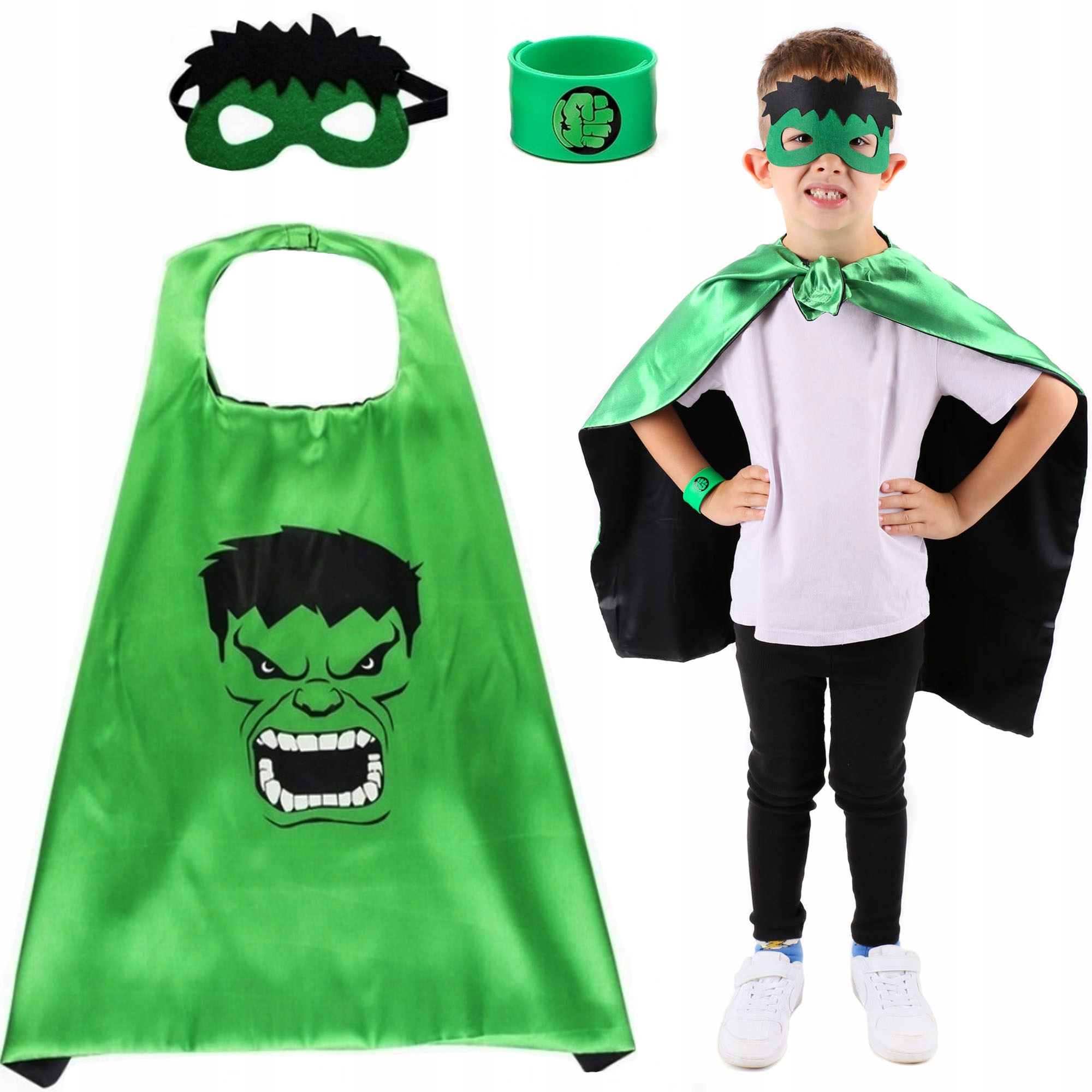 STRÓJ HULK AVENGERS MASKA + PELERYNA + OPASKA NA RĘKĘ (6954680184564 ...