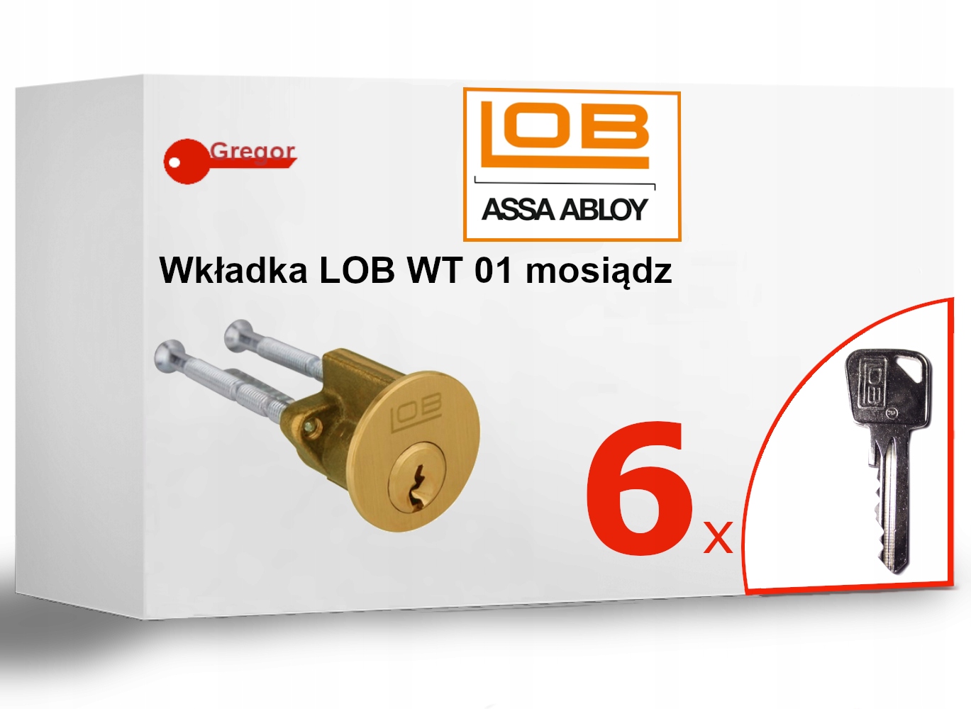 .6 KLUCZY. Wkładka bębenkowa zamek LOB WT01 TB RIM mosiądz + 6 kluczy ...