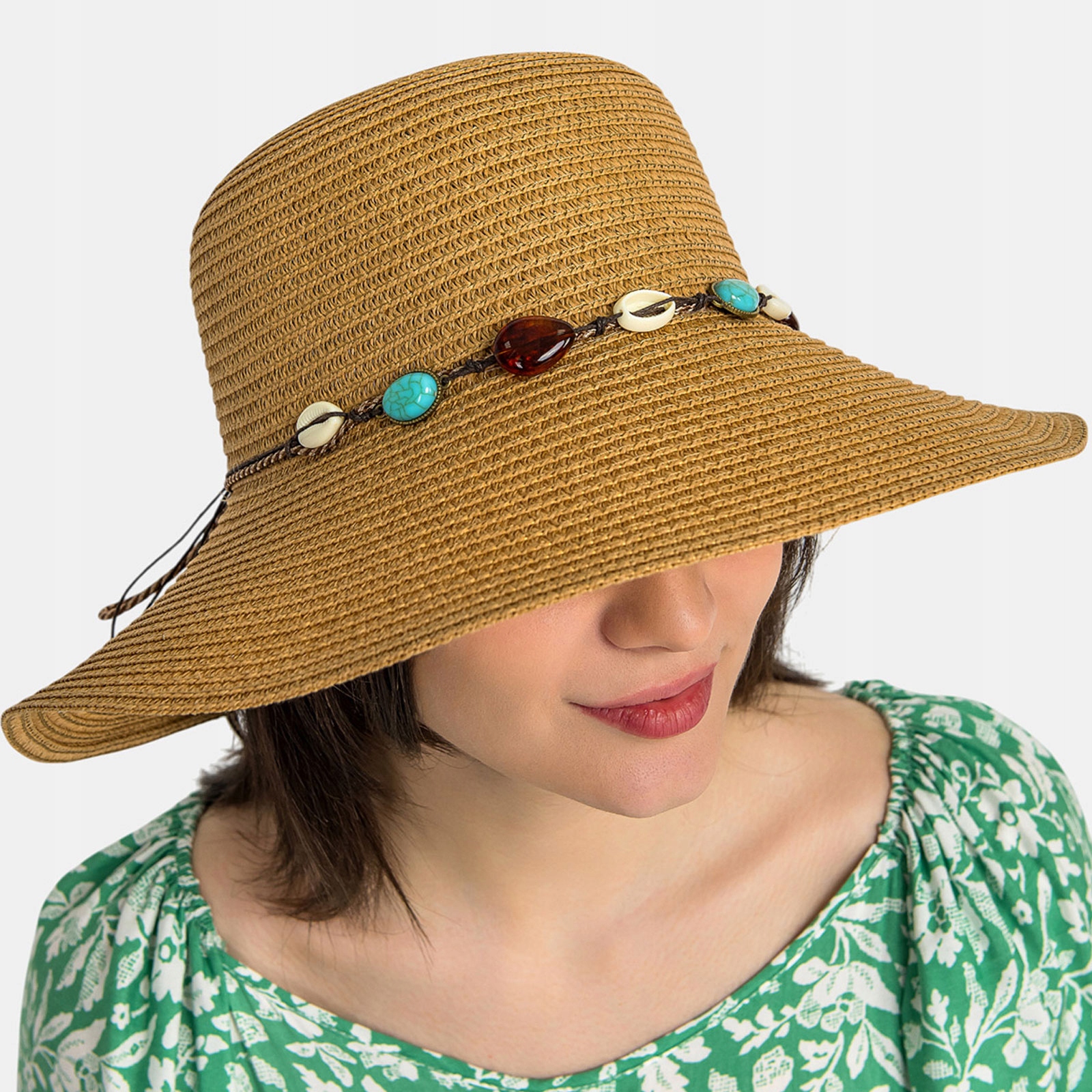 KAPELUSZ DAMSKI SŁOMKOWY Z SZEROKIM RONDEM LETNI PLAŻOWY BRĄZOWY 54-58 • Cena, Opinie ...