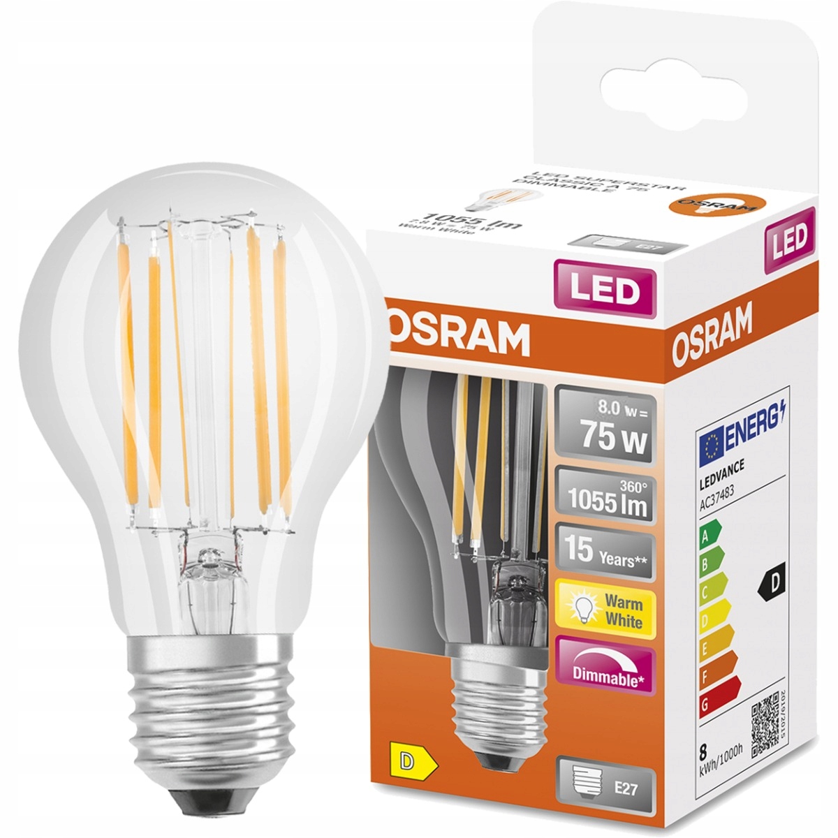 LED žárovka E27 8W = 75W 2700K Filament OSRAM DIM za 167 Kč - Allegro