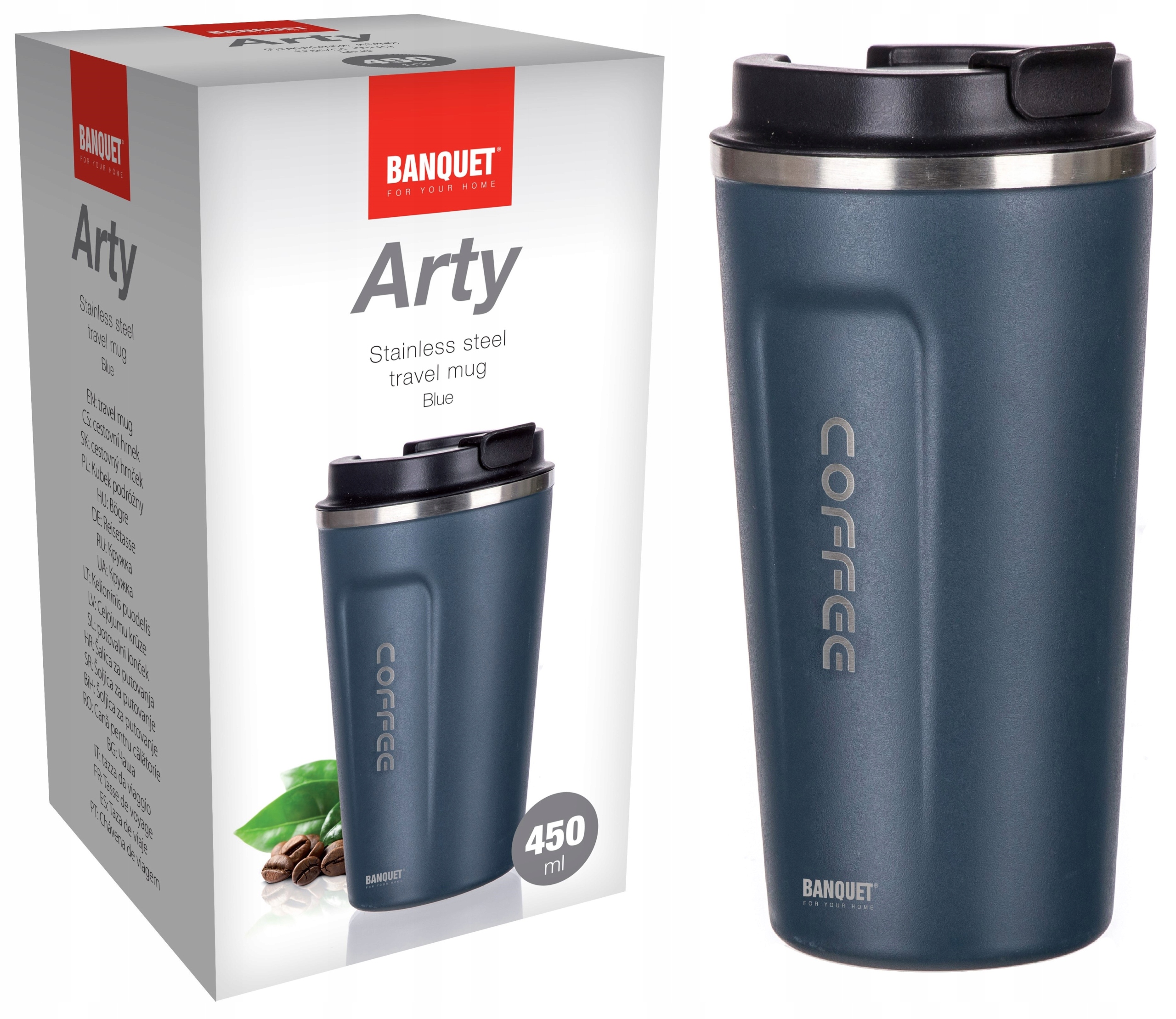 KUBEK TERMICZNY TERMOS 450ML NA KAWĘ HERBATĘ STALOWY BIDON ARTY BANQUET - 8591022526743 ...