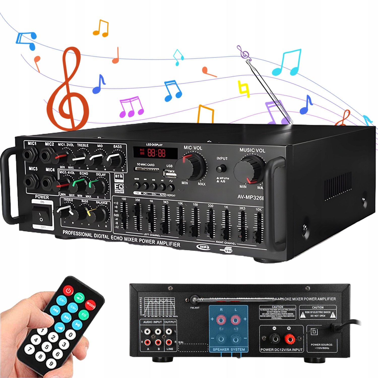 AMPLITUNER WZMACNIACZ 2000W STEREO BLUETOOTH RADIO ODTWARZACZ AUDIO + PILOT - Sklep, Opinie ...