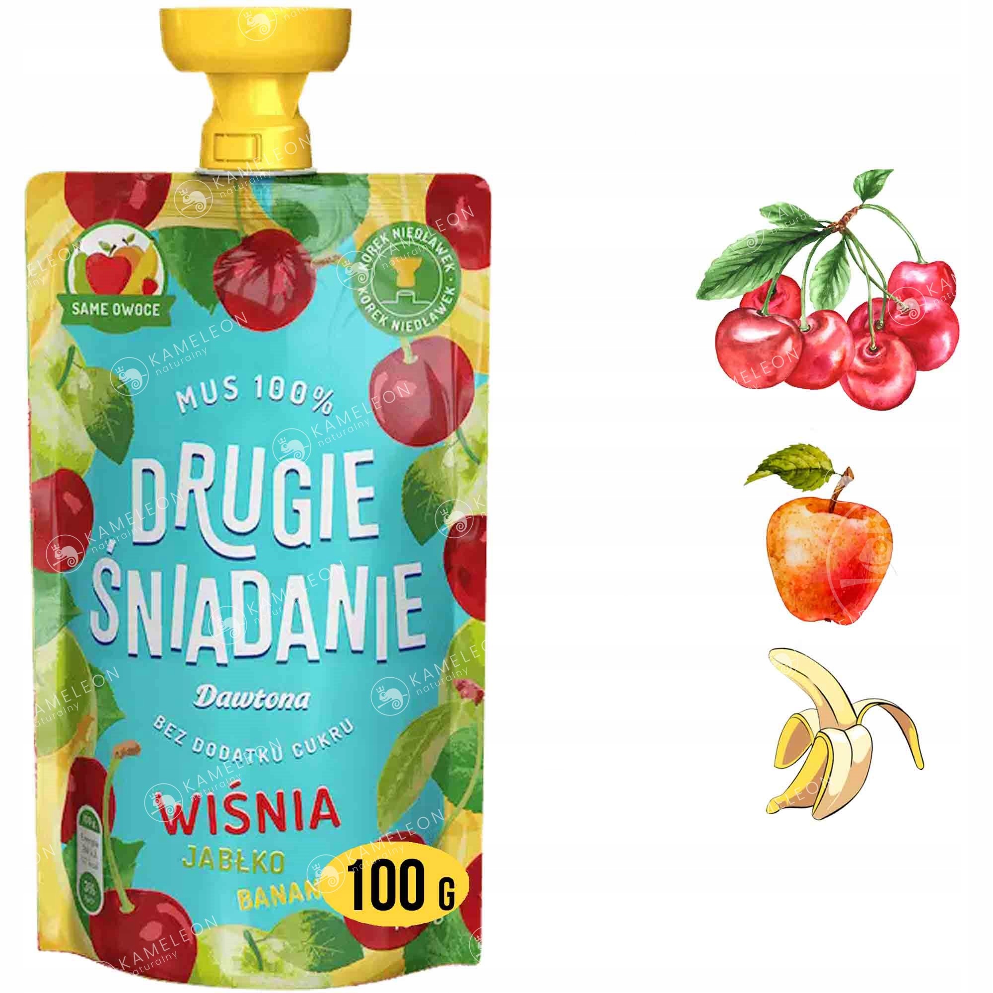 Dawtona DRUGIE ŚNIADANIE MUS OWOCOWY bez cukru WIŚNIA JABŁKO BANAN 100G ...